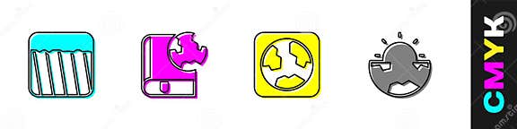 Set Ground, Earth Globe and Book, and Core Structure Crust Icon. Vector ...