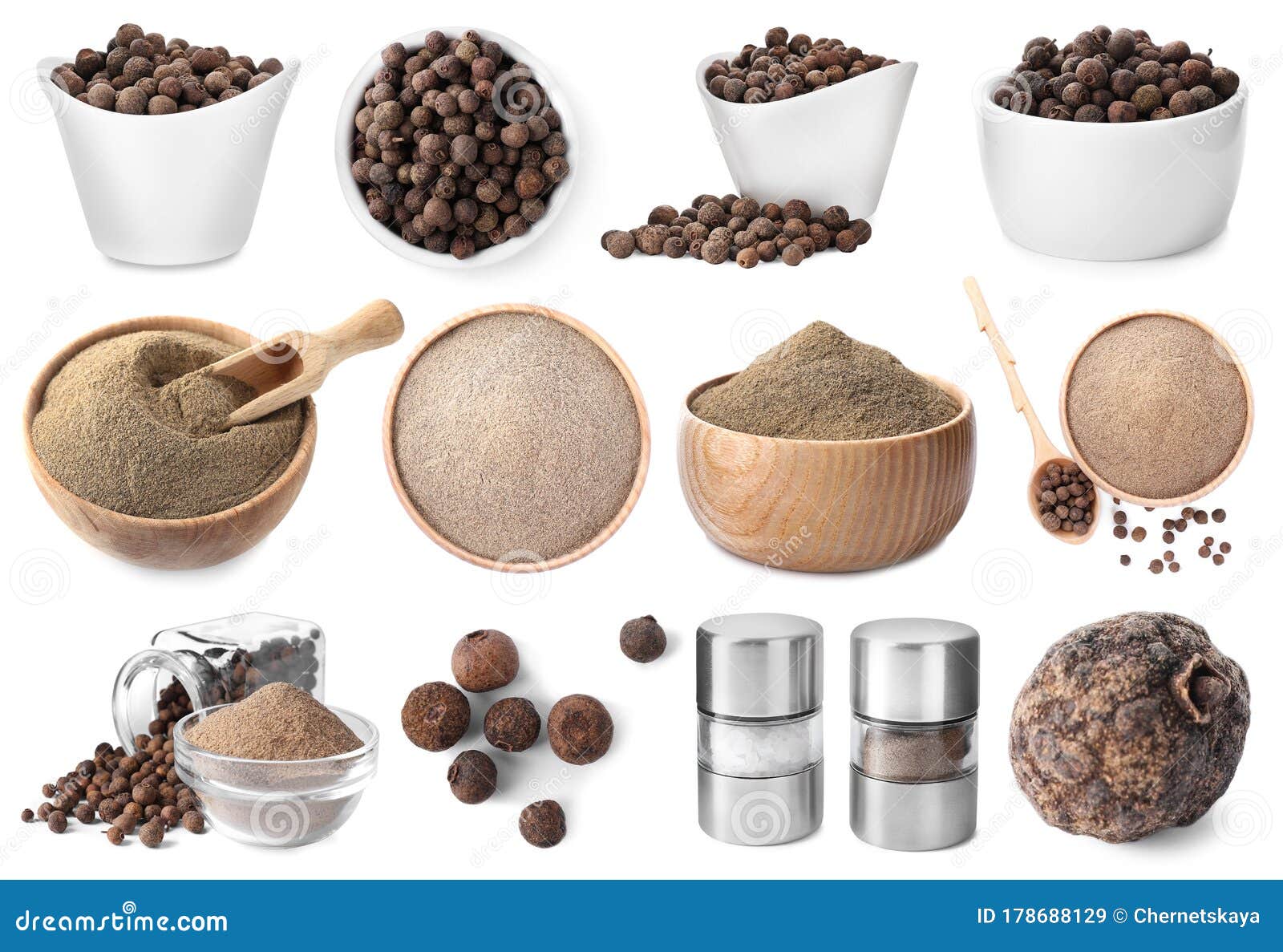 Set of Ground Pepper and Grains on Background Stock Image - Image of ...