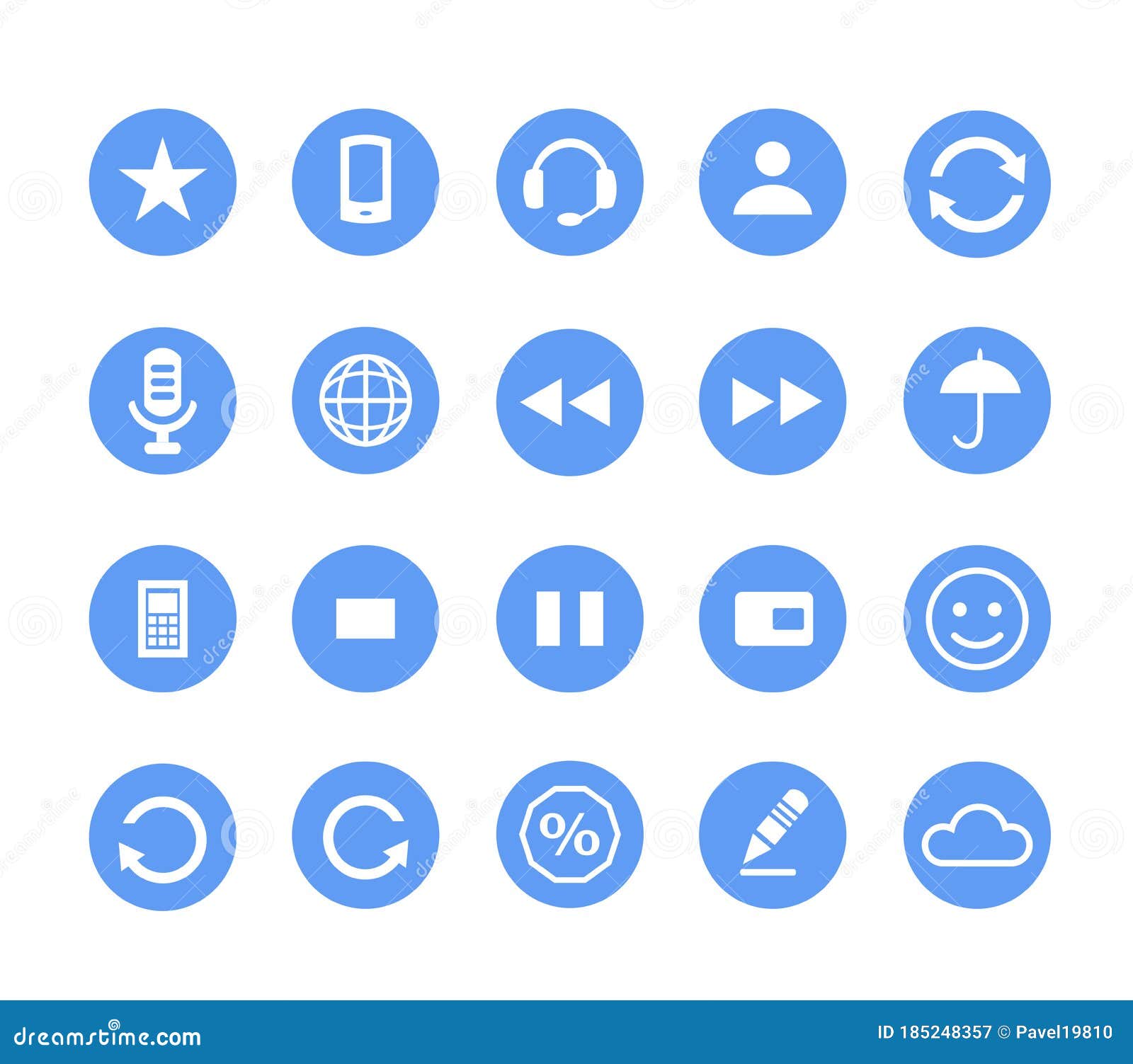 Set, a Group of Vector Illustrations of Round Icons, Buttons, and Icons ...