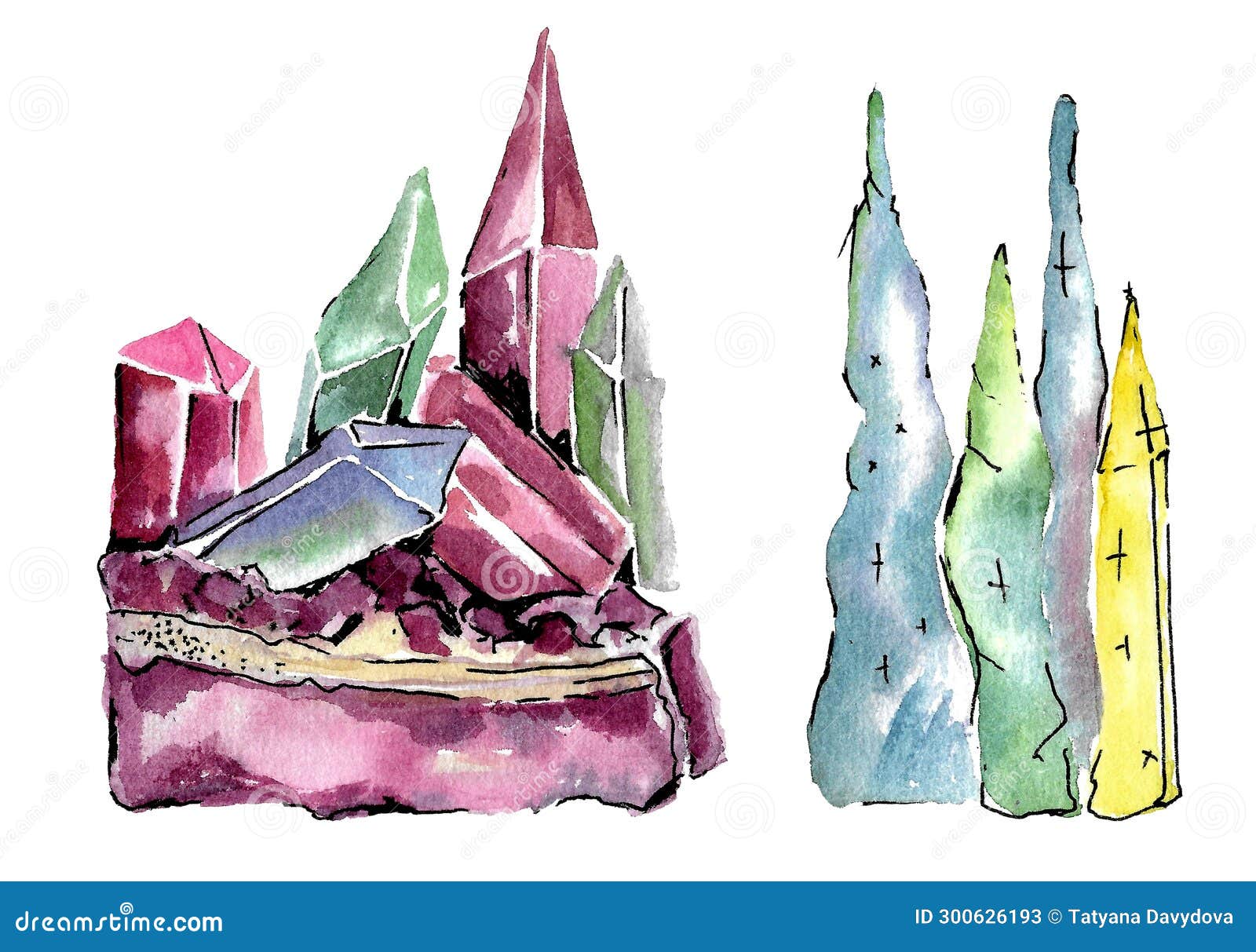 A Set of Groups of Large Colored Crystals on a Stone and Sparkling ...