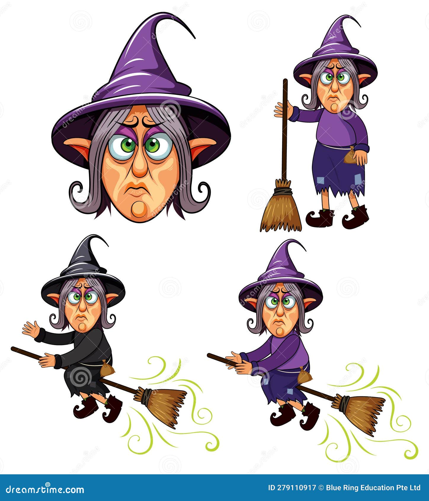 Set of Grumpy Witch Cartoon Character Stock Vector - Illustration of ...