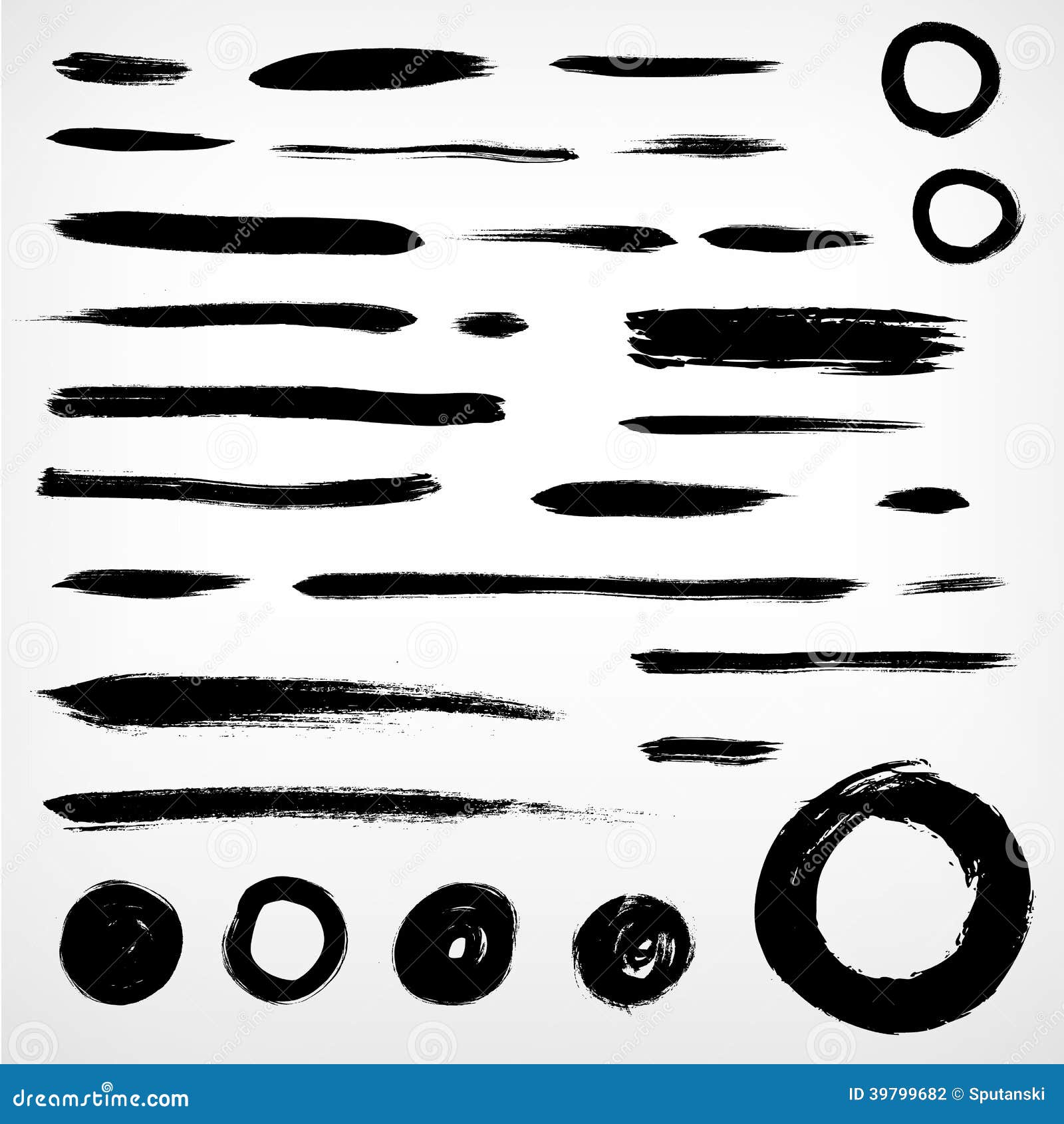 Set Grunge Brushed Elements. Lines and Circles Stock Vector ...