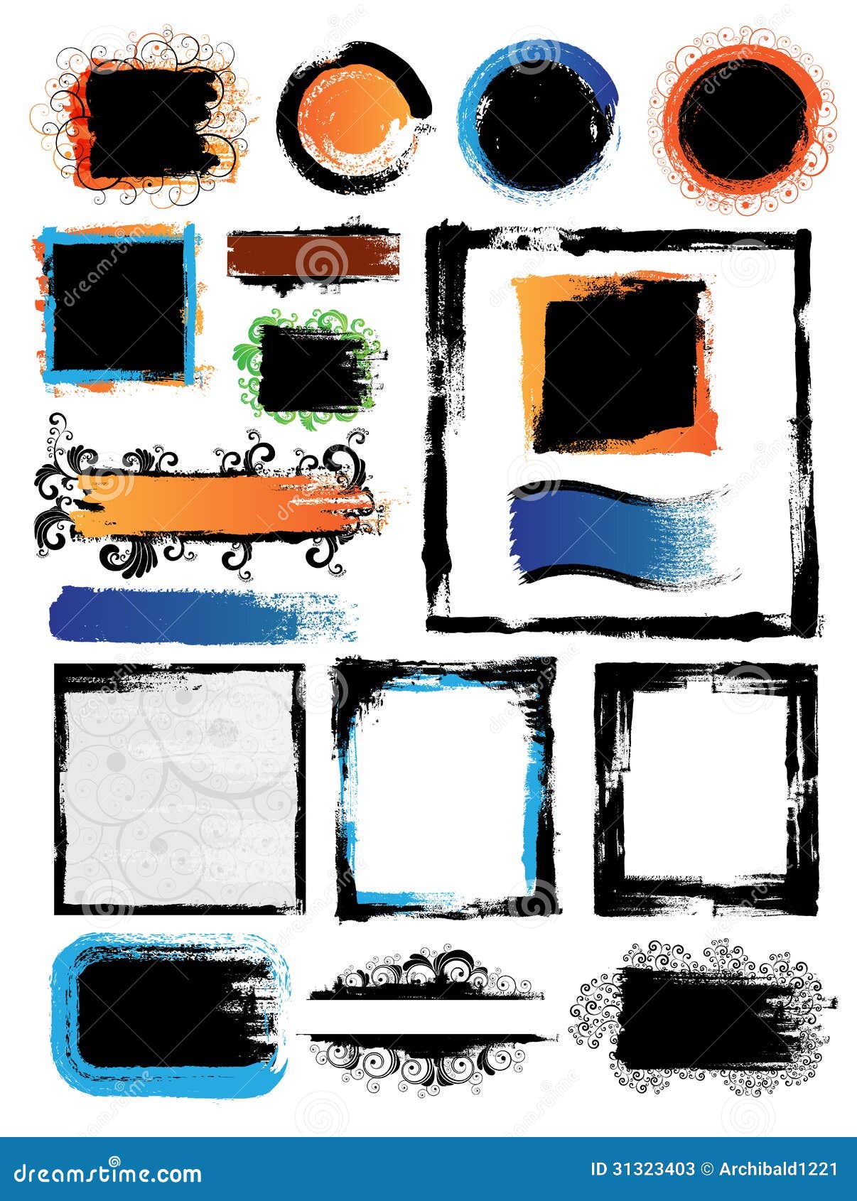 Set of Grunge Design Elements Stock Vector - Illustration of ornate ...