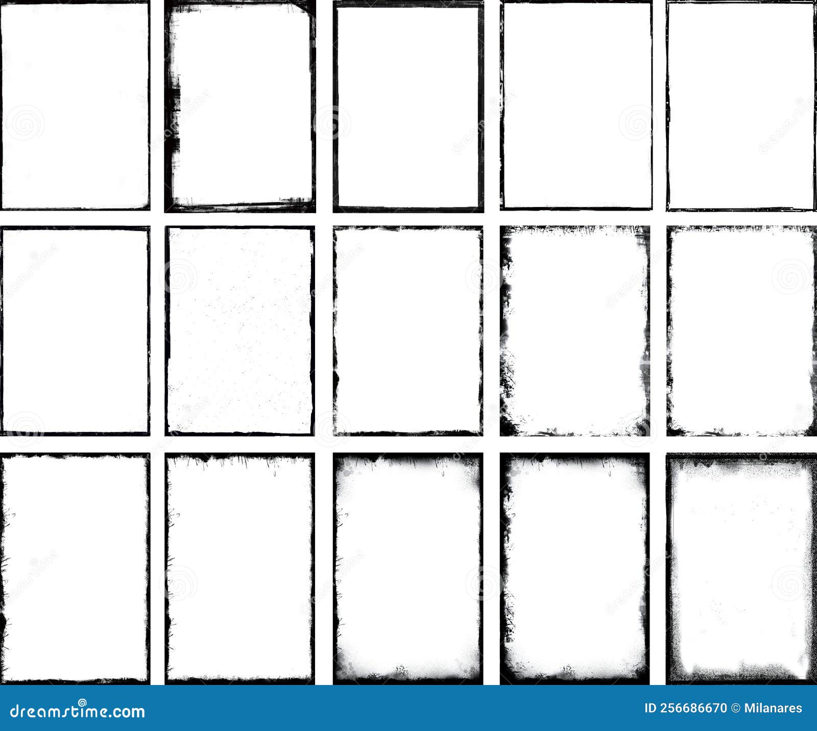 A Set of 15 Grunge Frames Made with Paint, Chalks and Charcoal Stock ...