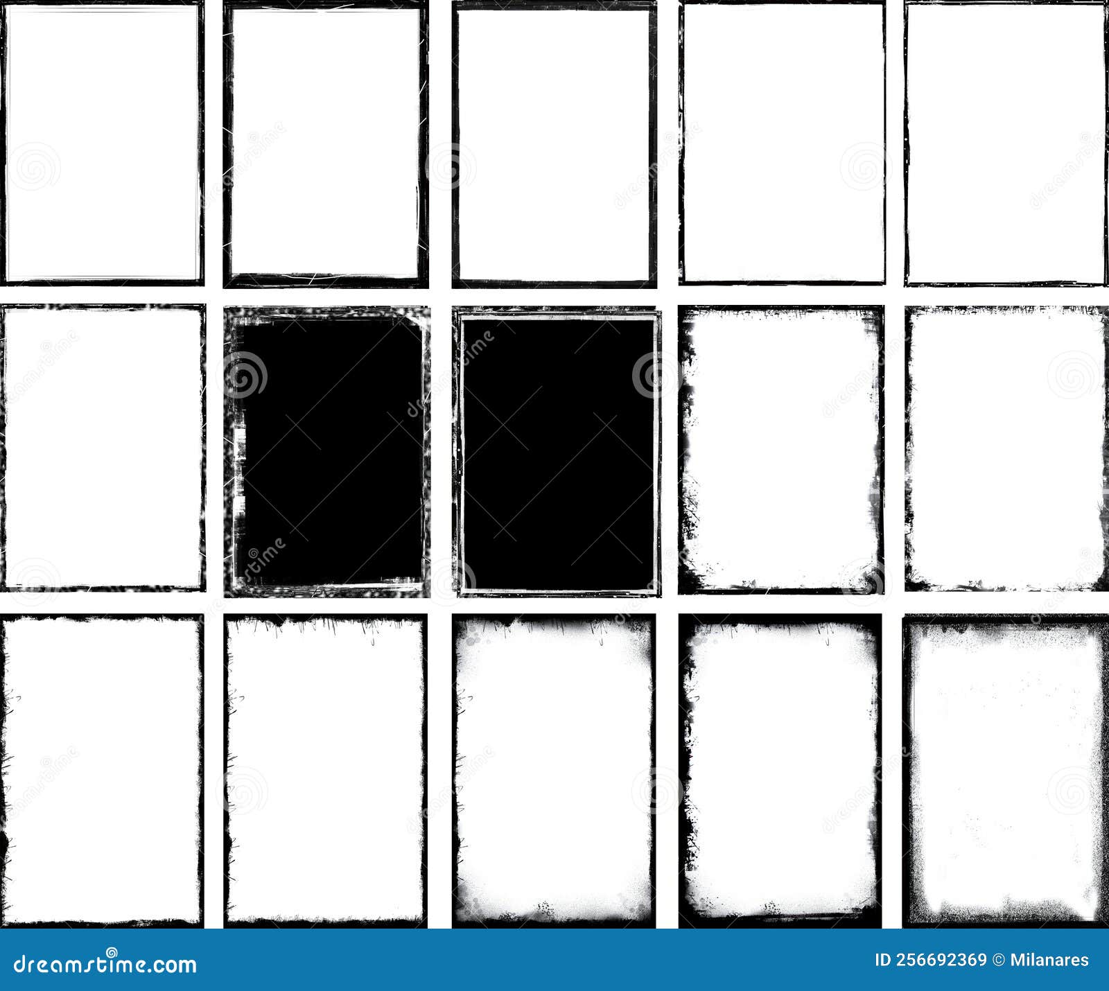 A Set of 15 Grunge Frames Made with Paint, Chalks and Charcoal Stock ...