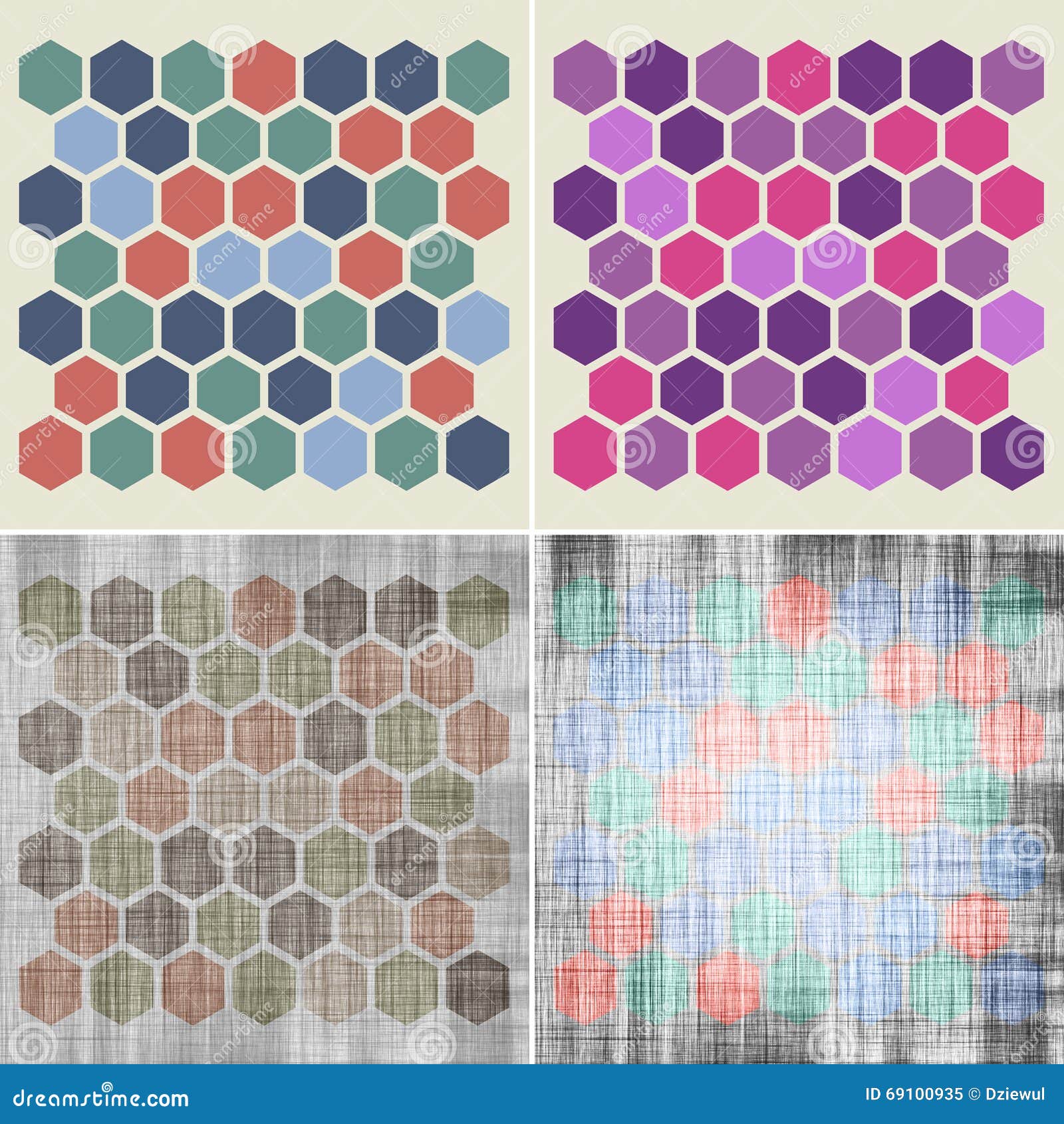 Set of Grunge Geometric Hexagon Pattern Stock Illustration ...