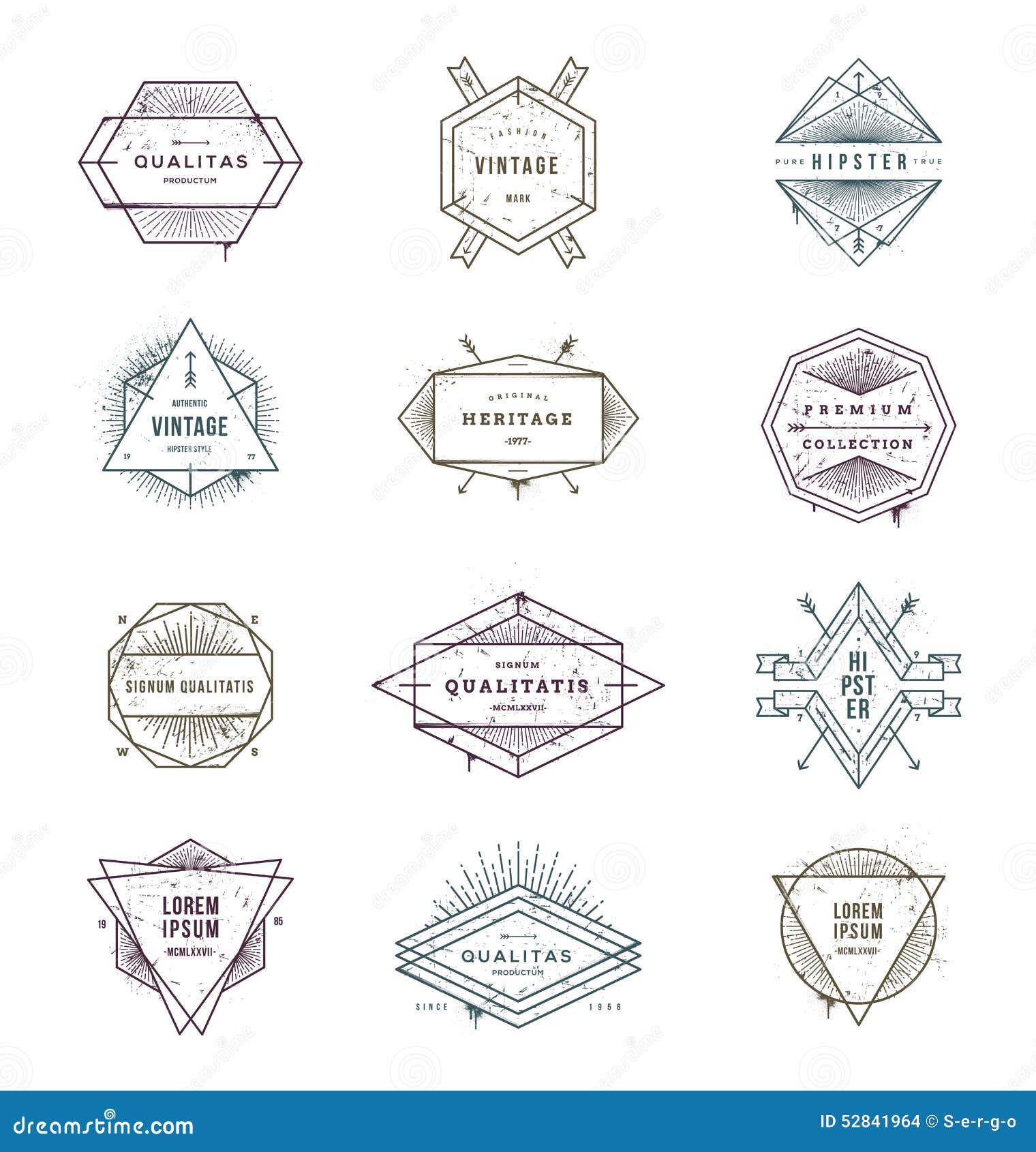 Set of Grunge Hipster Signs and Emblems Stock Vector - Illustration of ...
