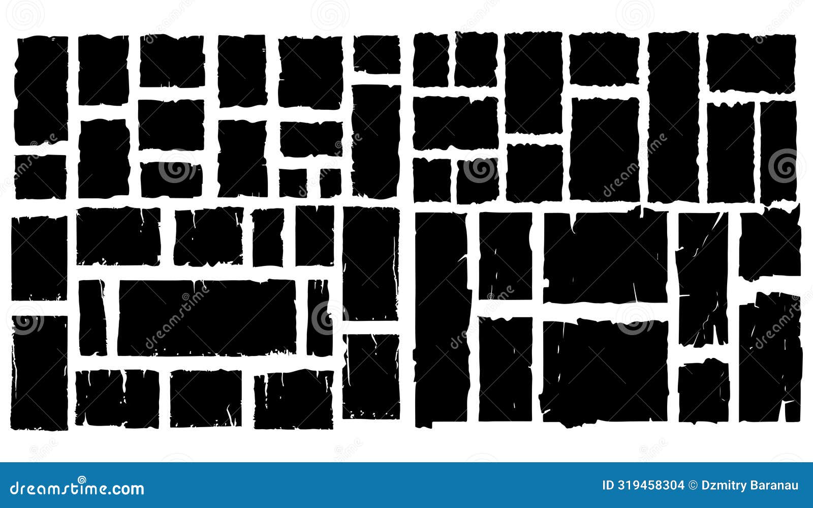 Set of Grunge Jagged Rectangle Shape Black and White. Rough Vector ...