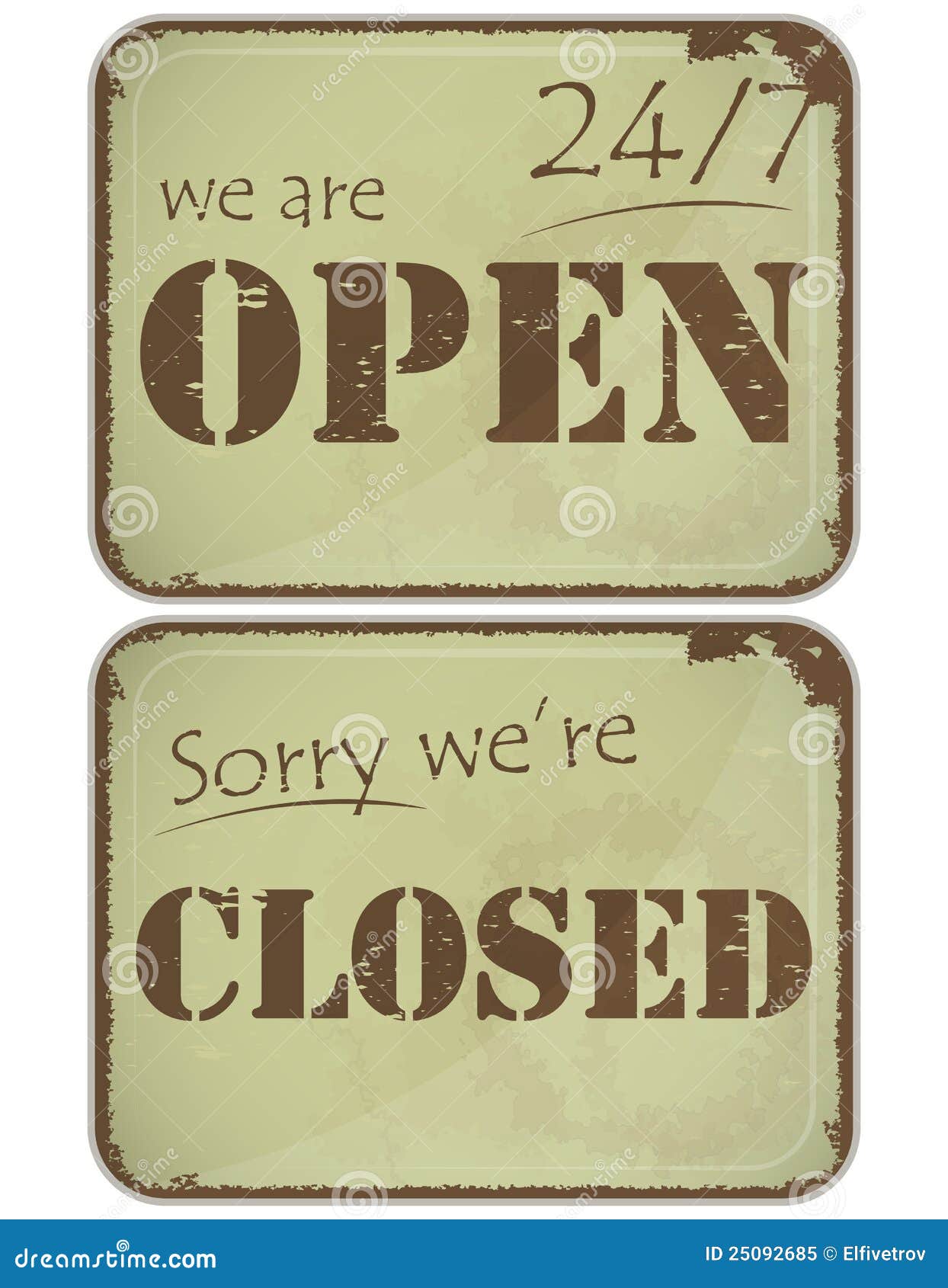 Set of Grunge Signs: Open - Closed - 24 Hours Stock Vector ...