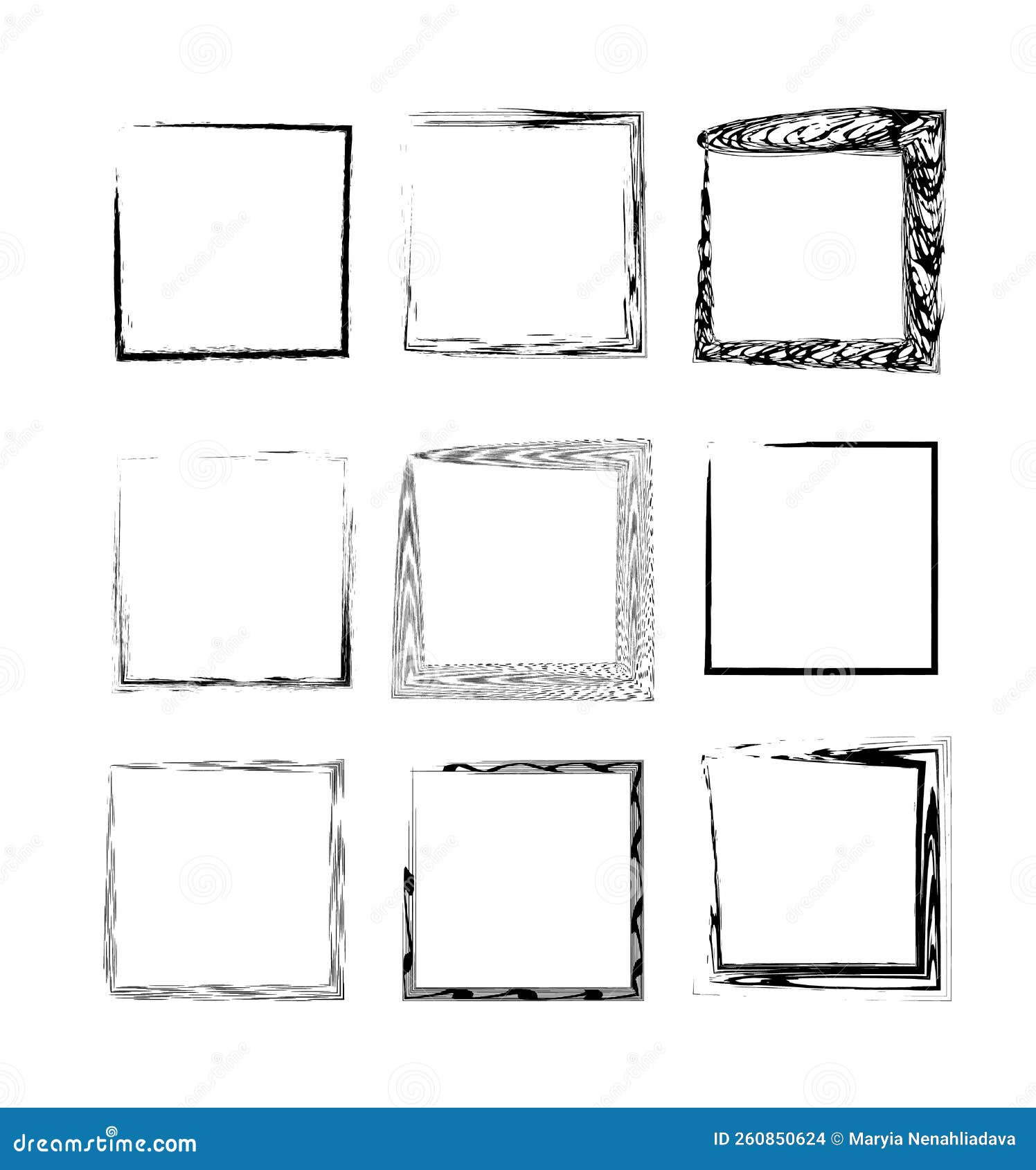 Set of Grunge Square Frames. Trendy Design with Brush Strokes. Isolated ...