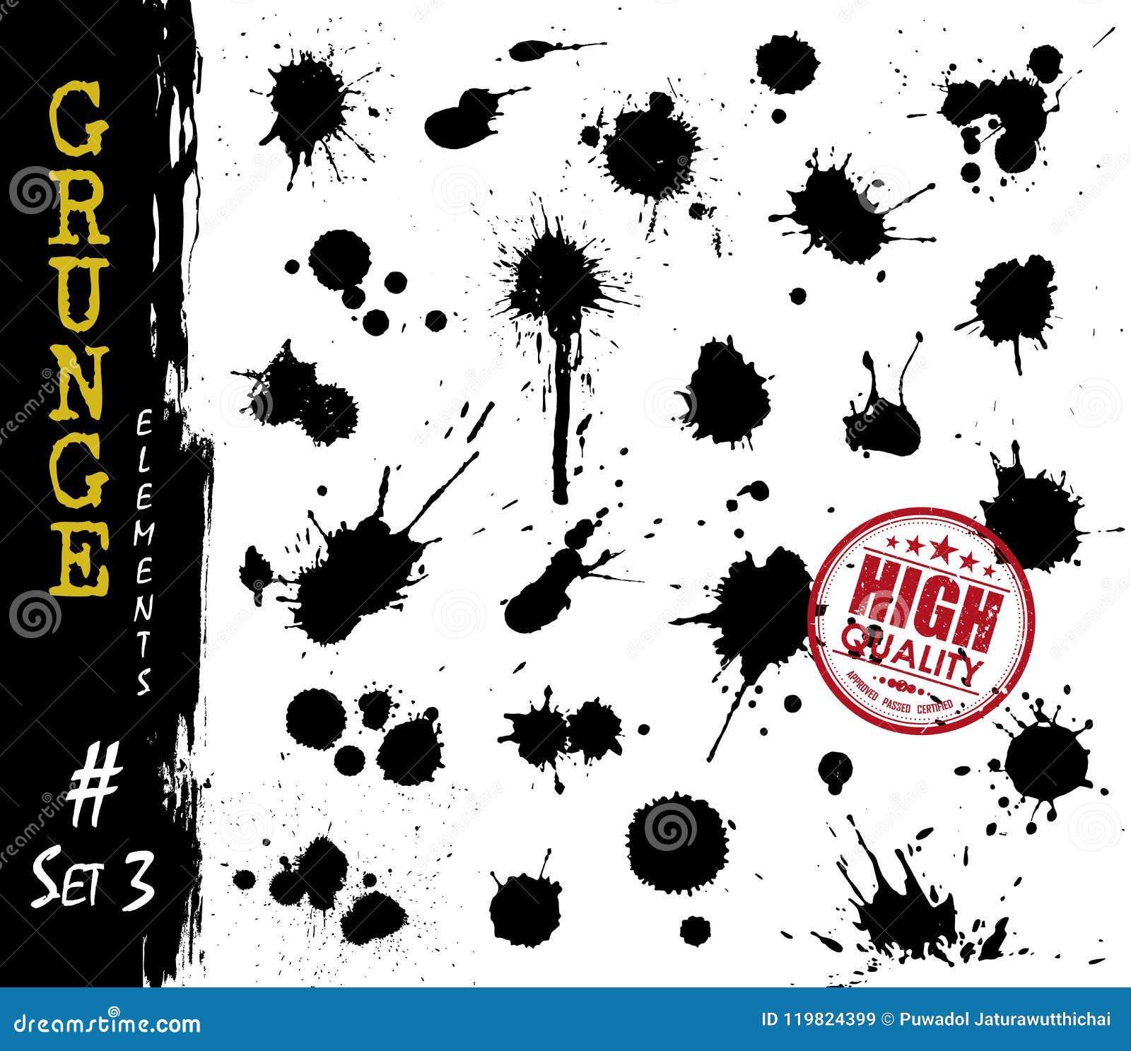 Set of Grunge Style Blood or Ink Splatter and Droplet . Elements Vector ...