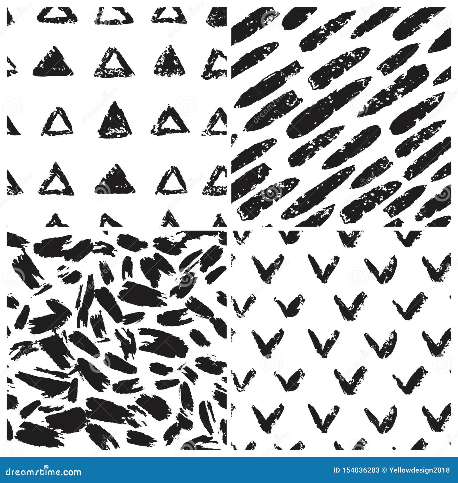 Set of Grunge Texture Seamless Pattern. Triangle Shapes, Check Mark ...