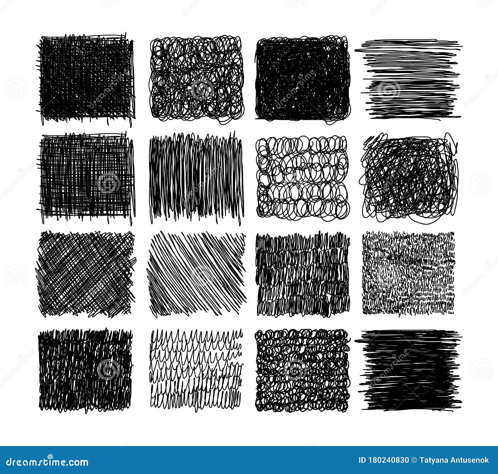Set of Grunge Textures with Pencil, Pen. Scribble Thin Line, Squares ...