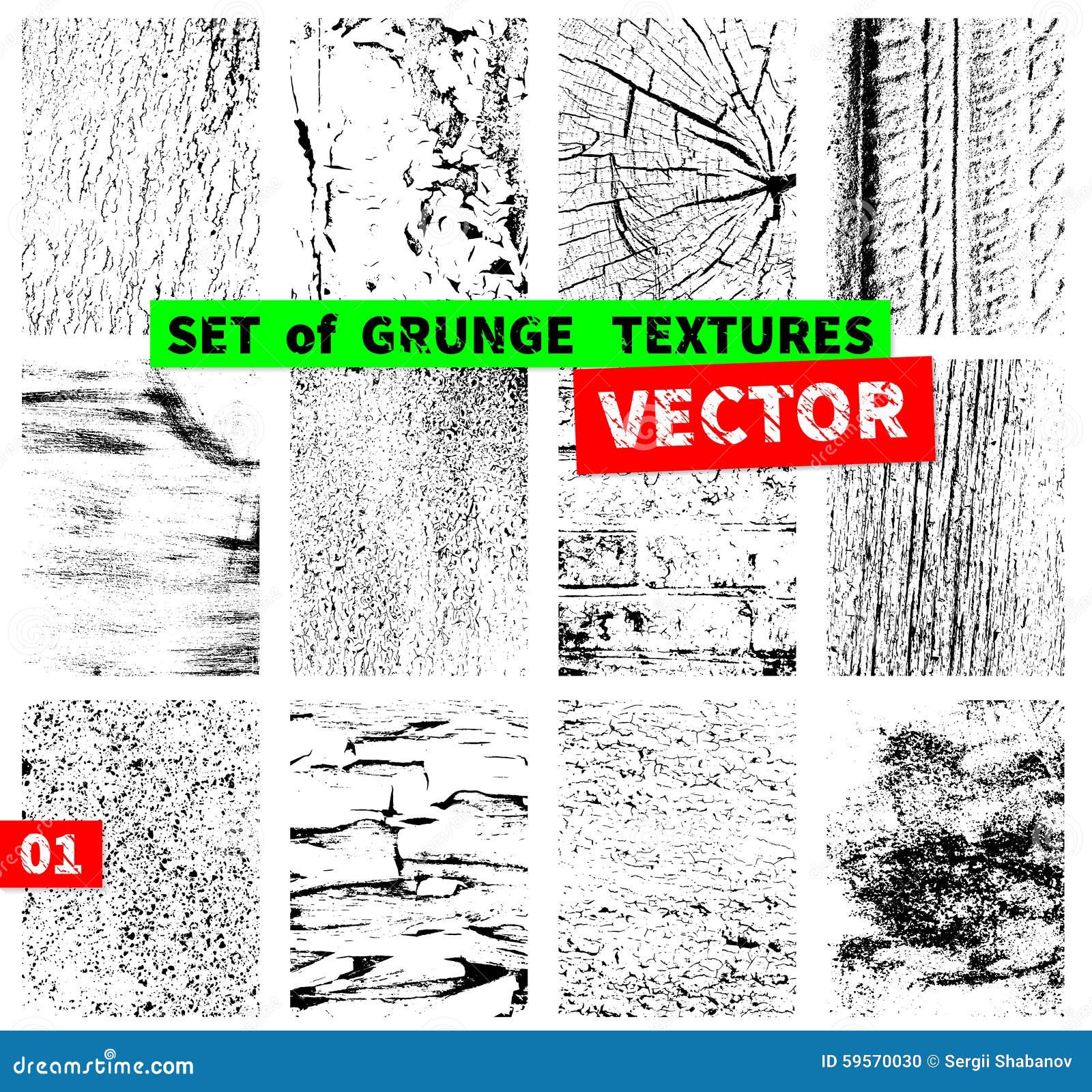 Set of grunge textures stock vector. Illustration of element - 59570030