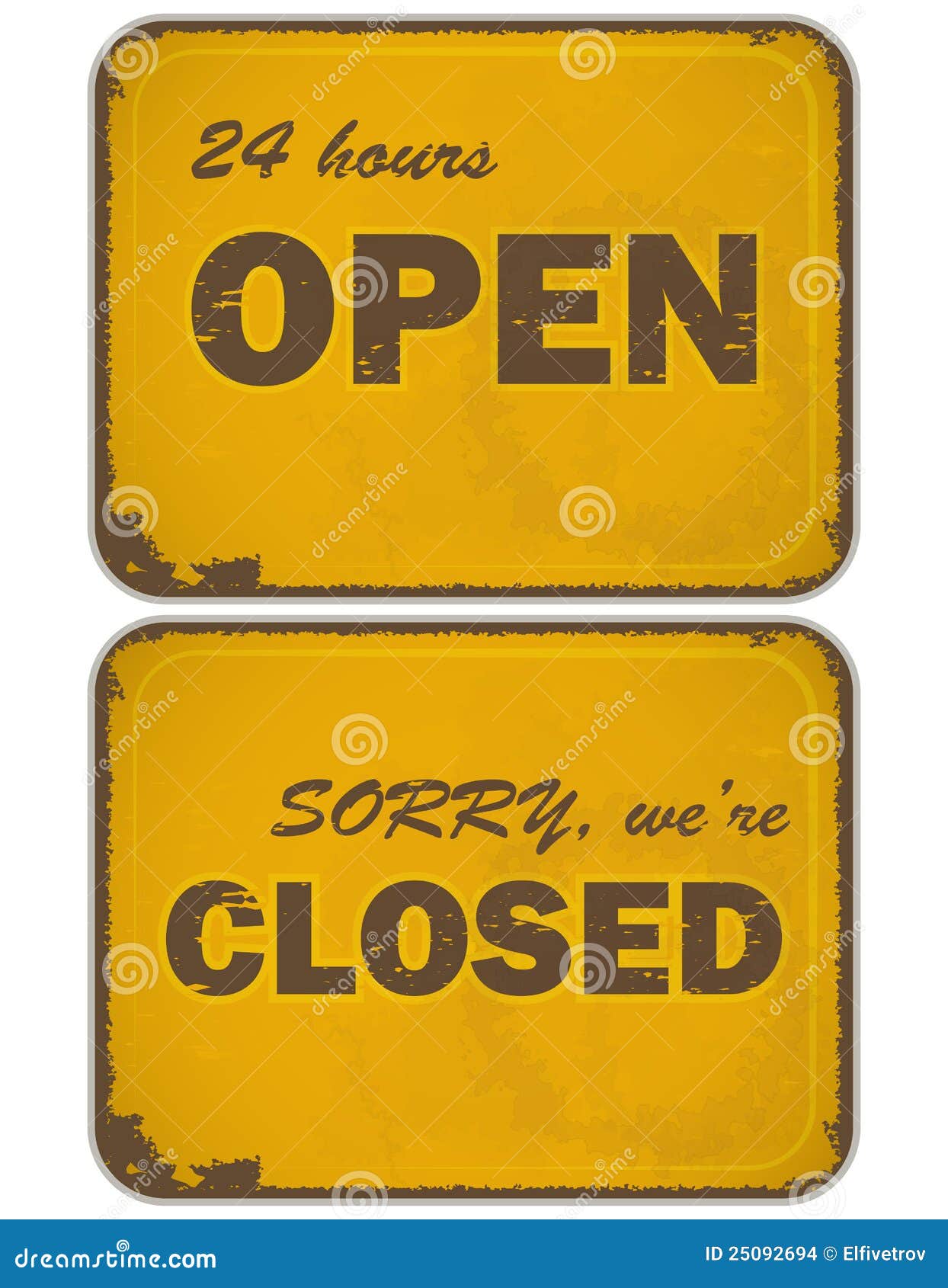 Set of Grunge Yellow Signs: Open - Closed Stock Vector - Illustration ...