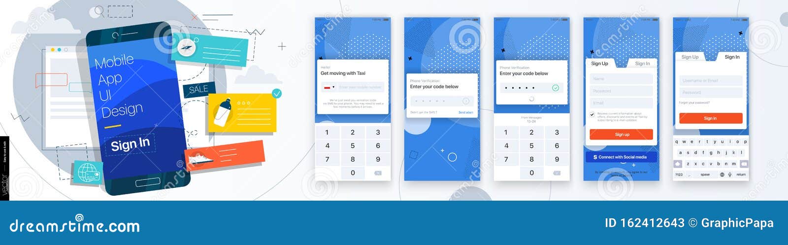 Set of GUI Screens with Login and Password Input, Sign in and Sign Up ...