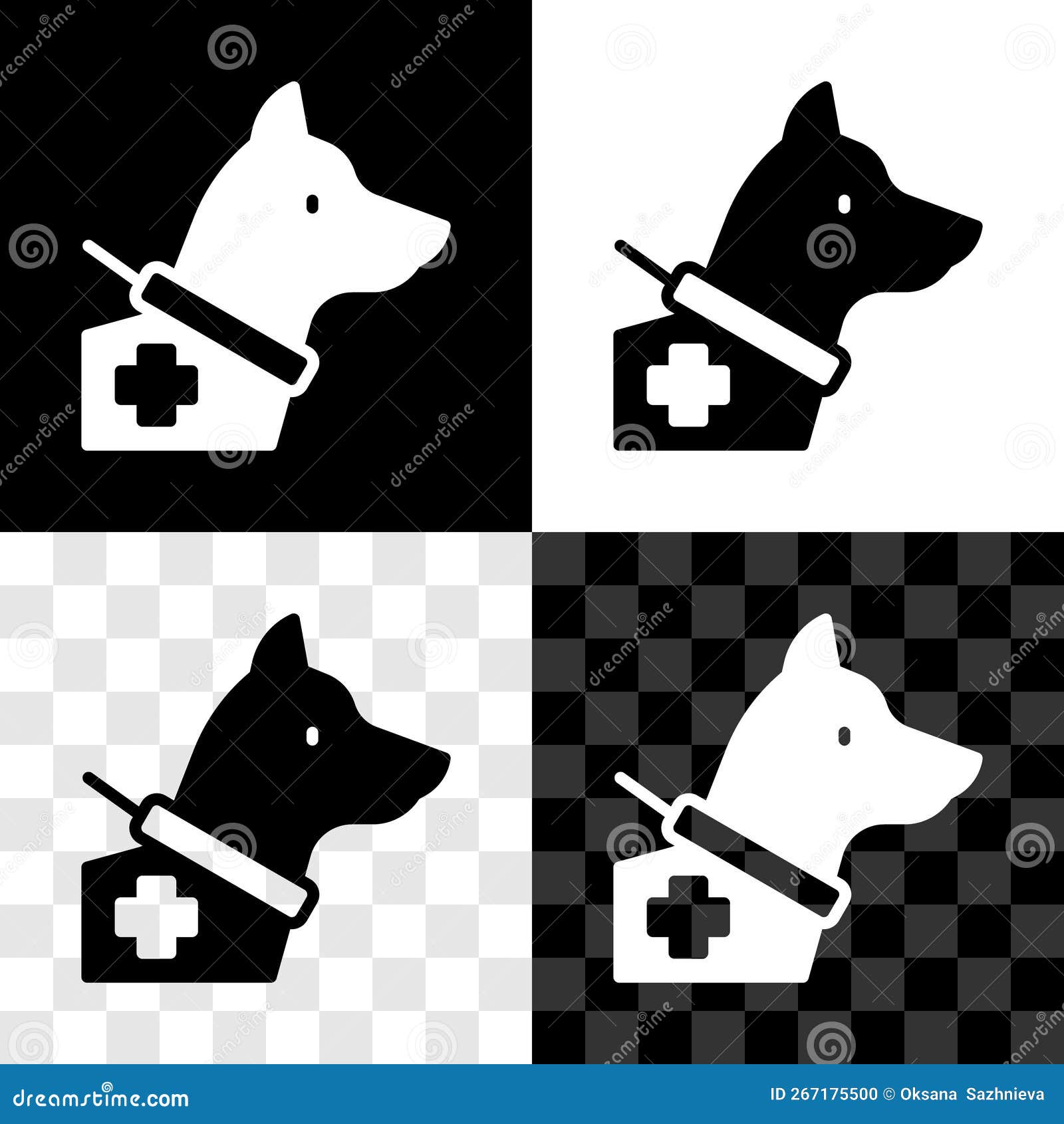 Set Guide Dog Icon Isolated on Black and White, Transparent Background ...