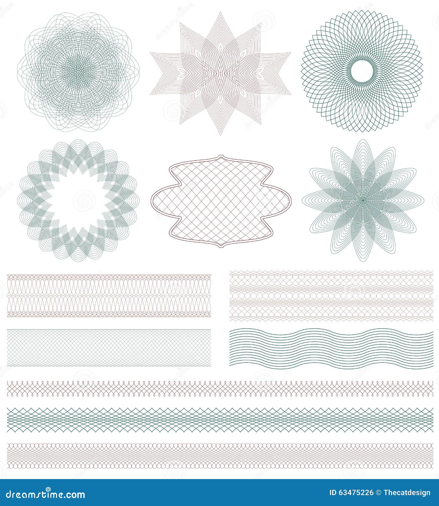 Set of Guilloche Decorative Elements. Stock Vector - Illustration of ...