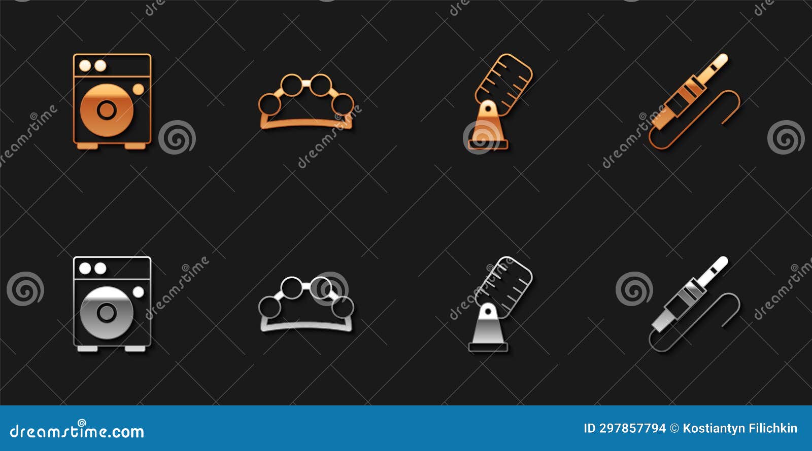 Set Guitar Amplifier, Tambourine, Microphone and Audio Jack Icon ...