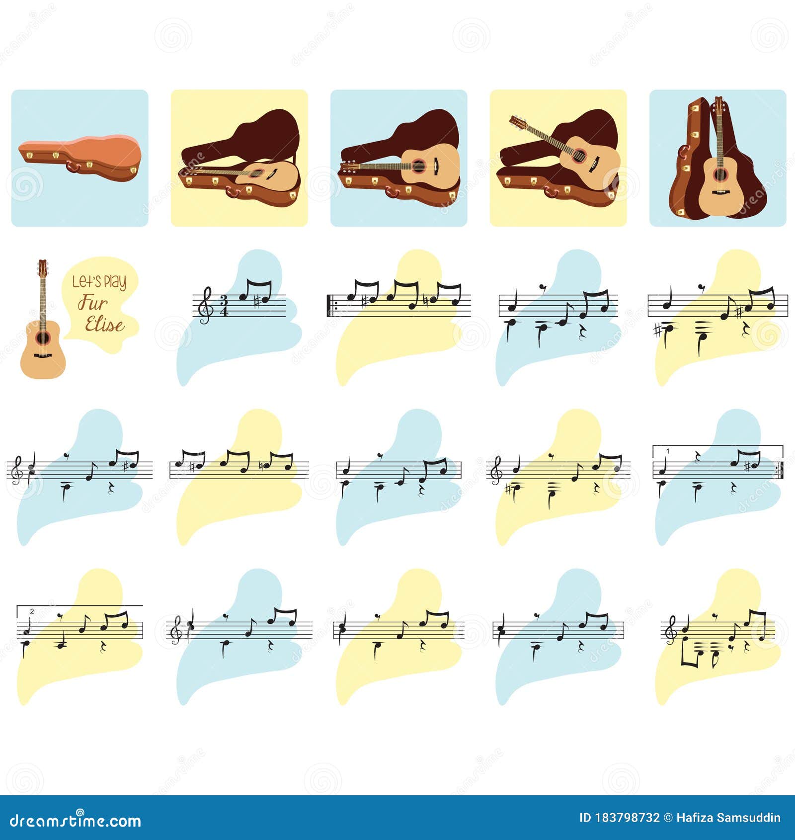Set of Guitar and Musical Notes. Vector Illustration Decorative ...