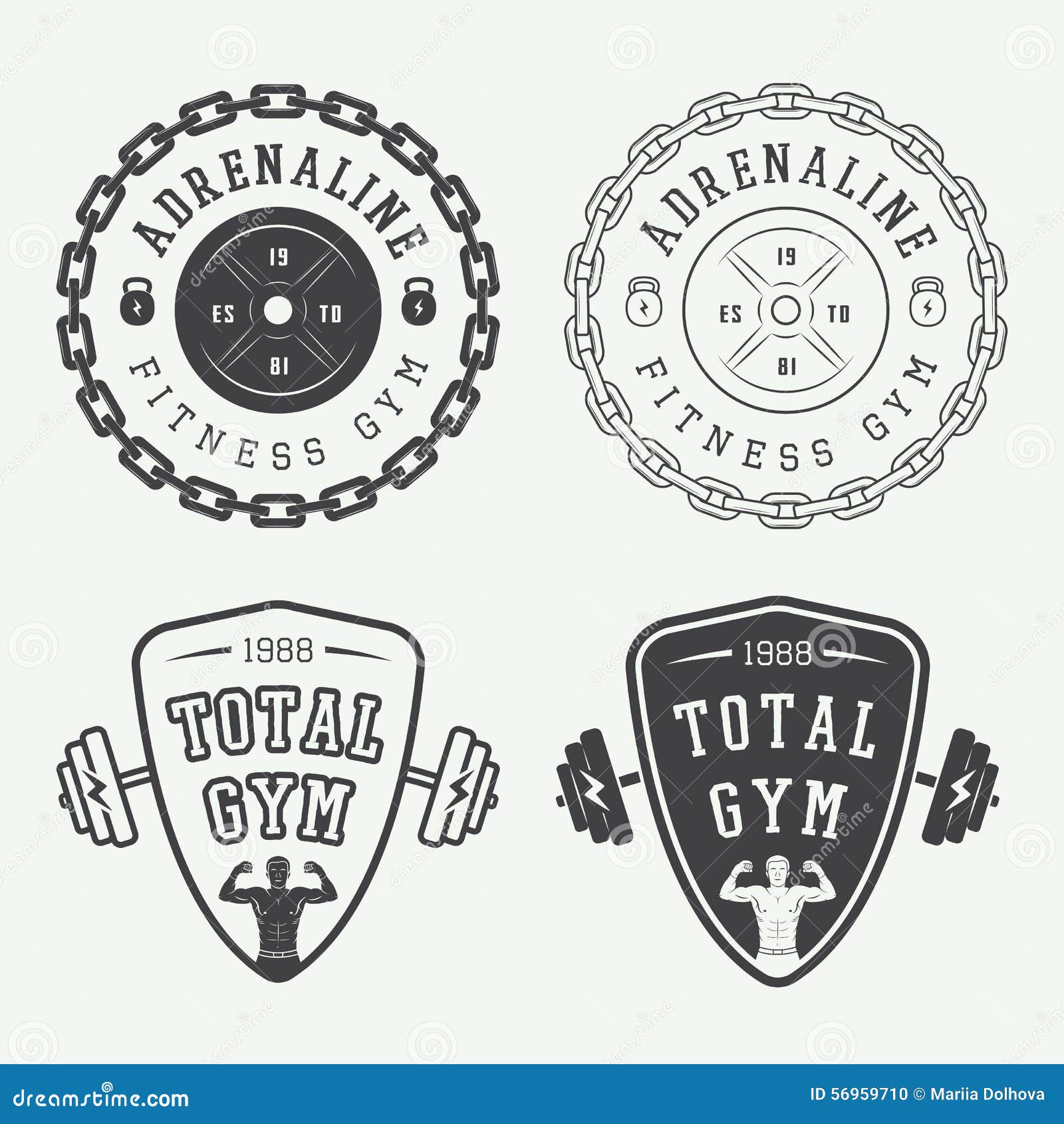 Set Of Gym Logos, Labels And Badges In Vintage Style Vector ...