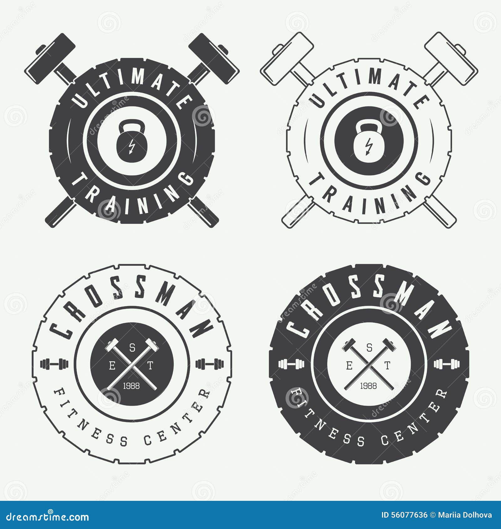 Set Of Gym Logos, Labels And Slogans In Vintage Style Vector ...