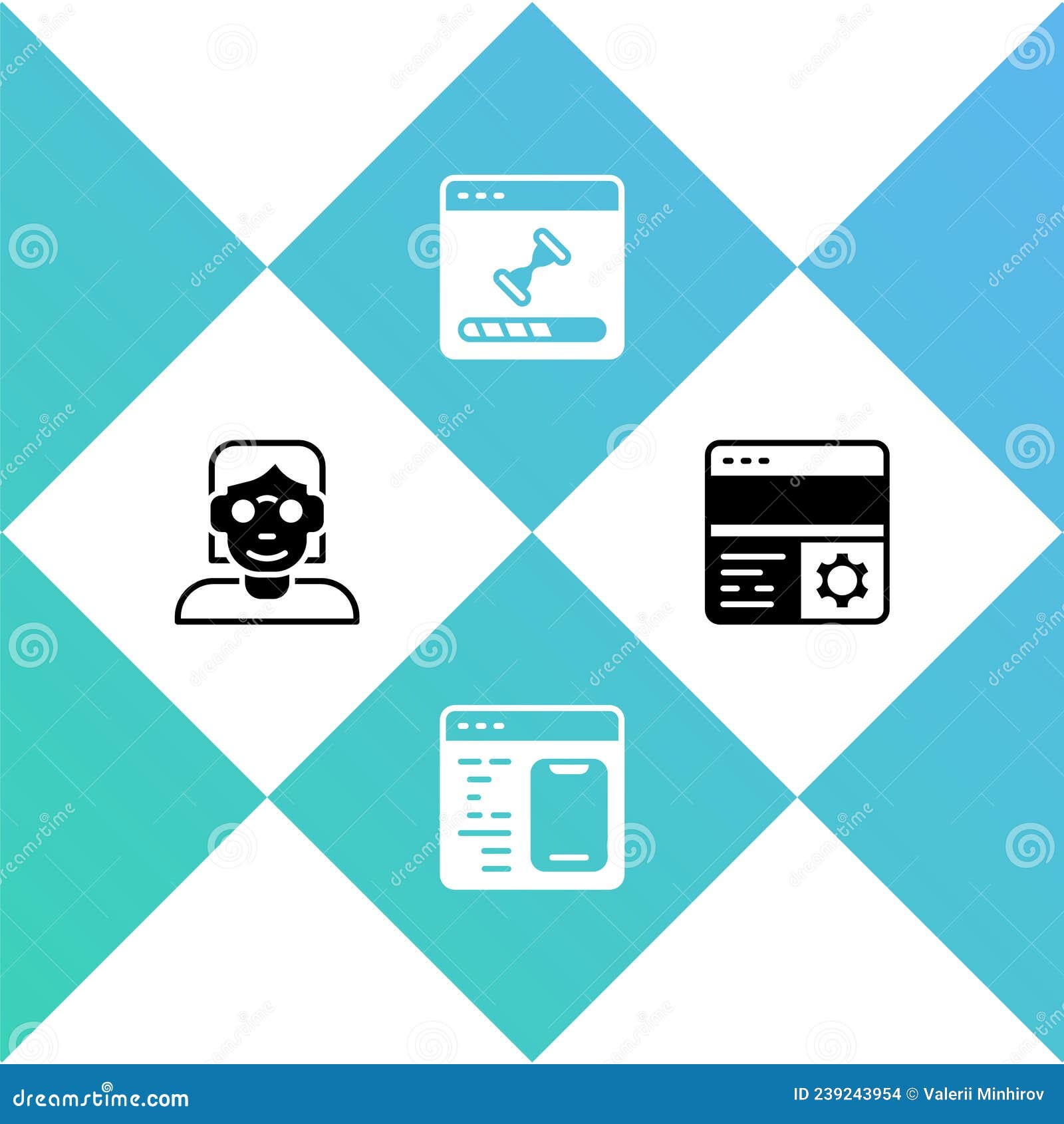 Set Hacker Or Coder Software Loading Data Window And Debugging Icon Vector Stock Vector