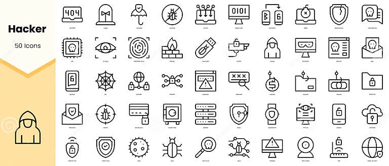 Set of Hacker Icons. Simple Line Art Style Icons Pack Stock Vector ...