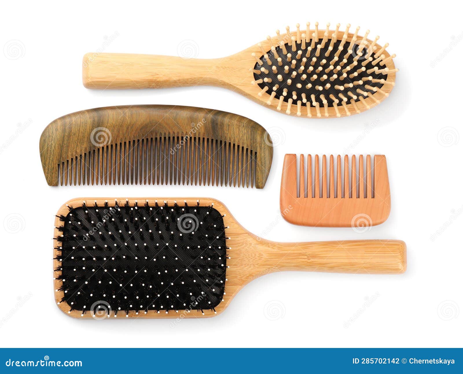 Set of Hair Brushes and Combs Isolated on White, Top View Stock Photo ...