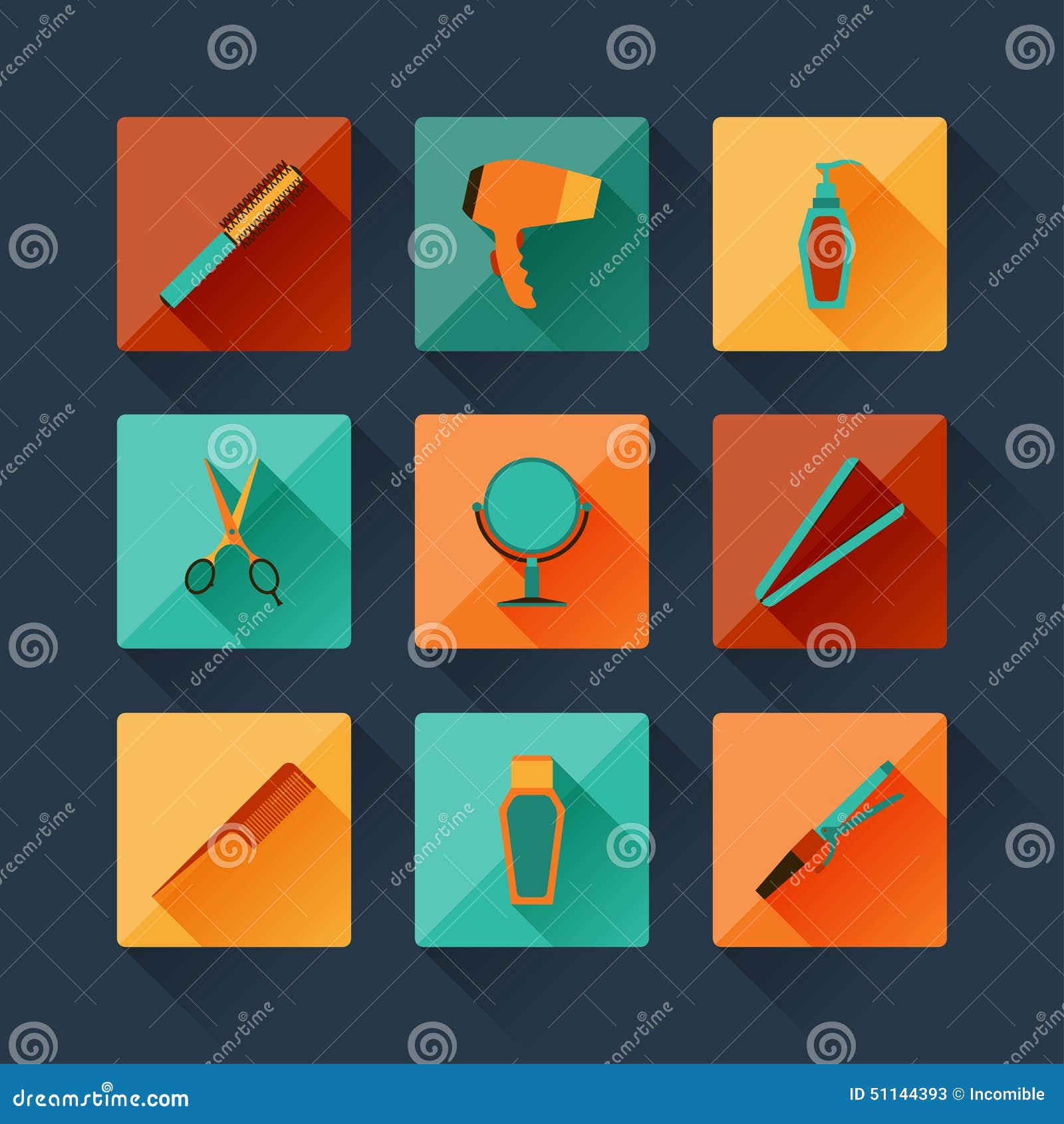Set of Hairdressing Icons in Flat Design Style Stock Vector ...