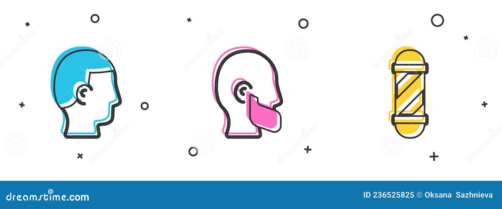 Set Hairstyle for Men, Mustache and Beard and Classic Barber Shop Pole ...