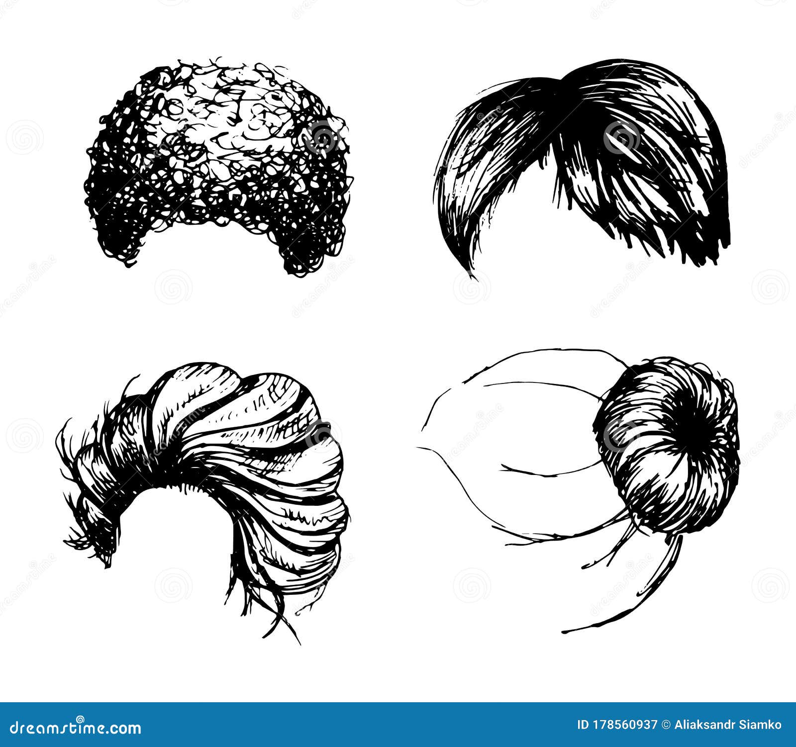 Set Of Hairstyles Sketch Vector Illustration Stock Vector