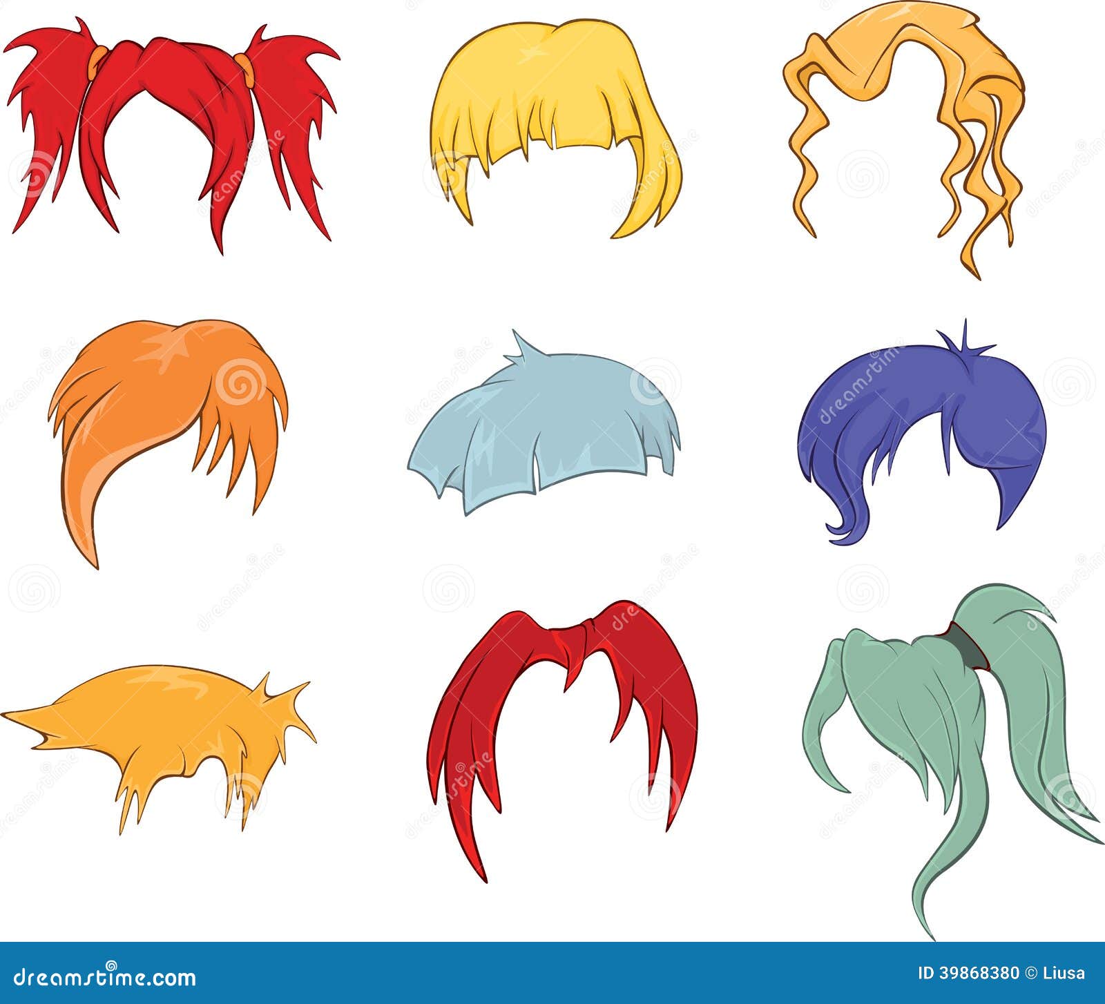 A Set of Hairstyles, Wigs for Illustrations Stock Vector - Illustration ...