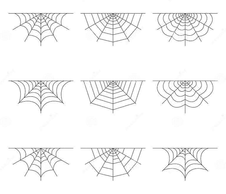 Set of Half Spider Web Isolated on White Background. Halloween ...