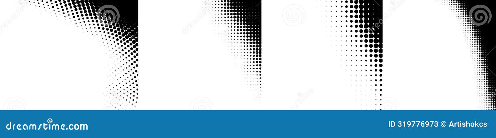 Set of Halftone Curve Corners. Dot Backgrounds. Half Tone Textures ...