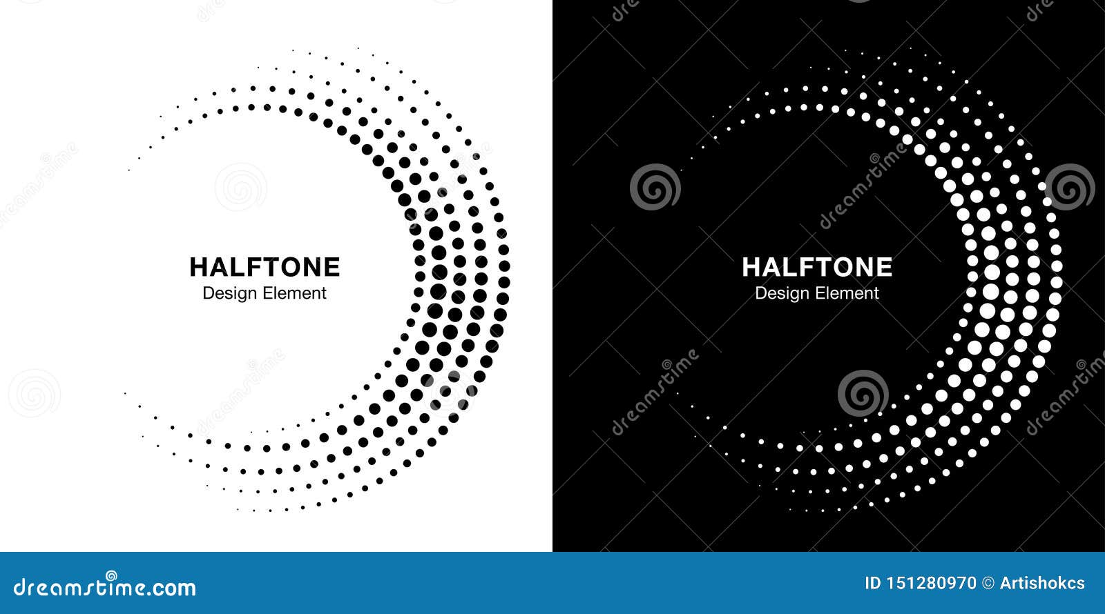 Halftone Incomplete Circle Frame Dots Logo Set Isolated On White ...