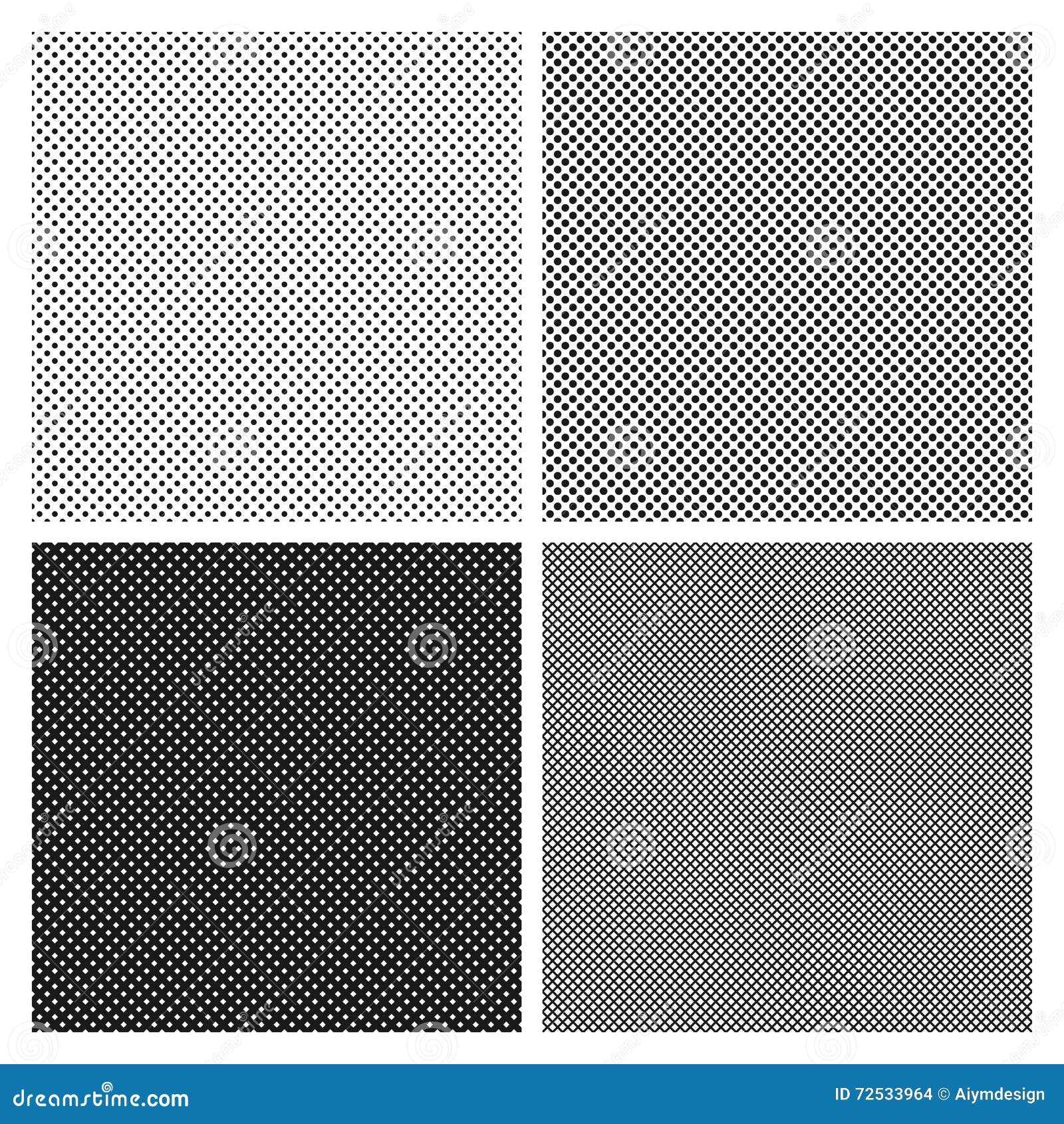 Set of Halftone Seamless Patterns in Black and White Stock Vector ...