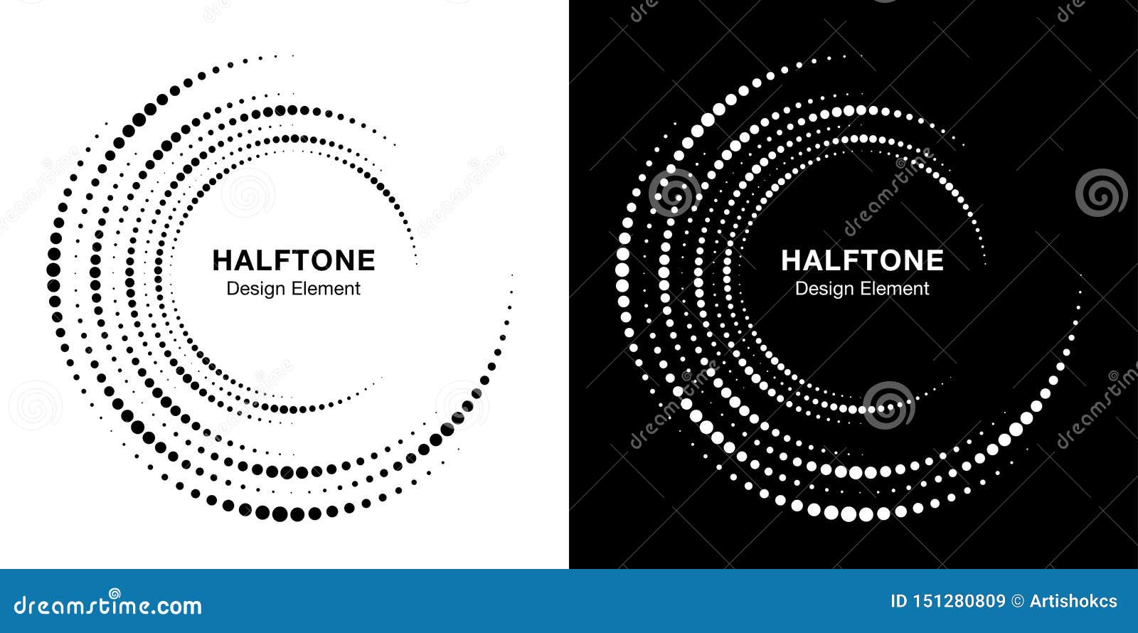 Set of Halftone Vortex Circle Frame Dots Logo. Circular Swirl Design ...