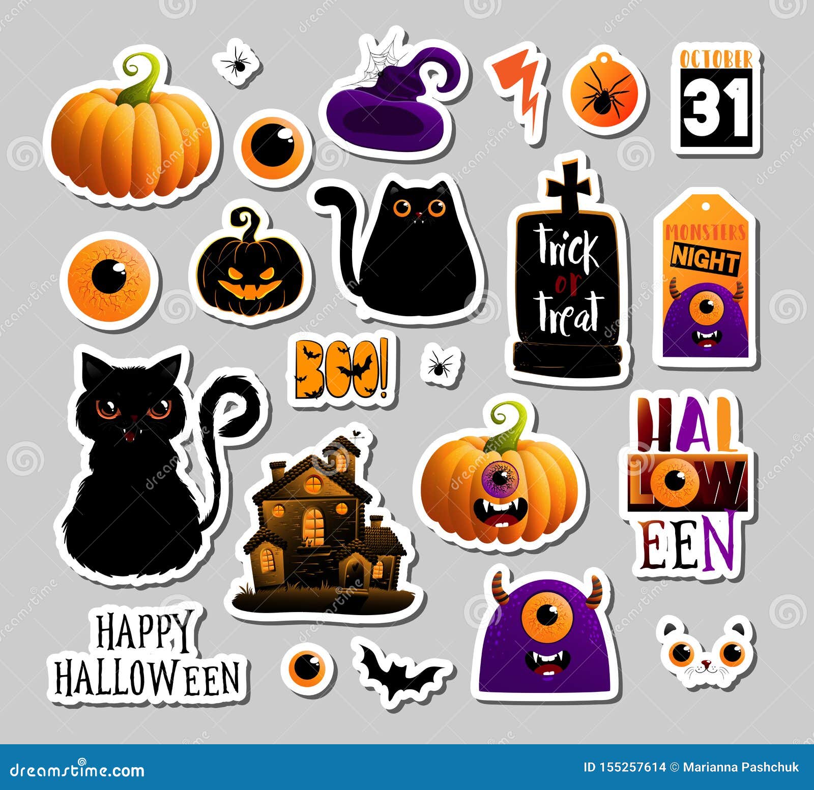 Set of Halloweeen Stickers, Badges, Scrapbooking Elements. Happy ...