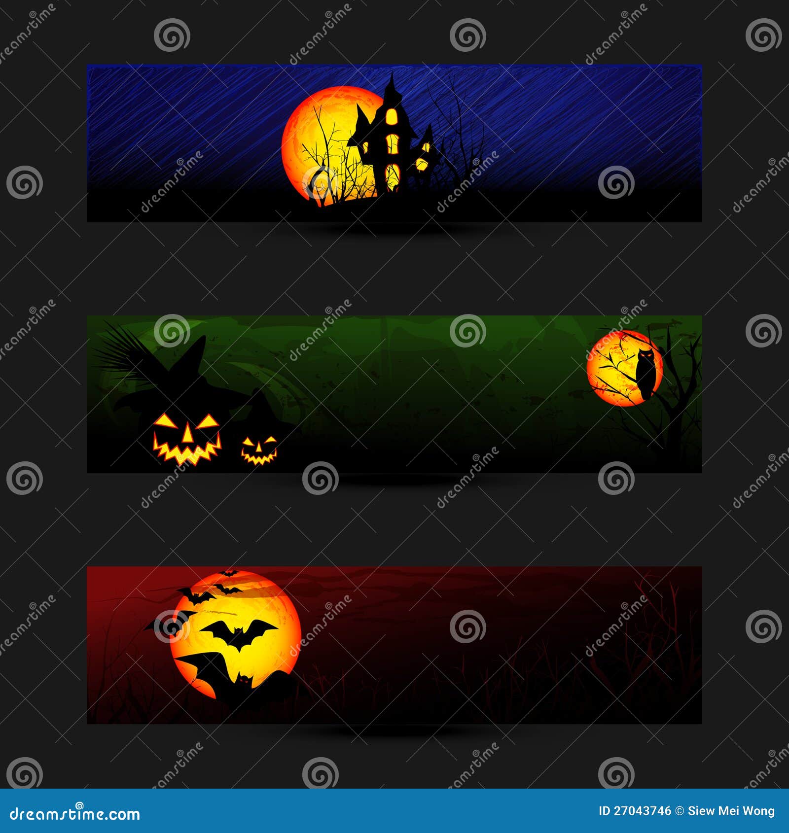 Set of Halloween Banner or Web Header Stock Vector - Illustration of ...