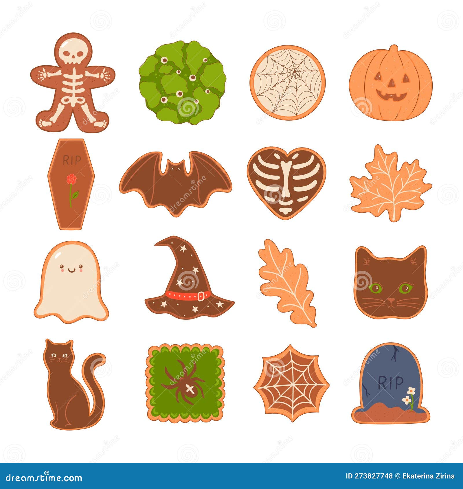 Set of Halloween Cookies Top View Isolate on White Background. Vector ...