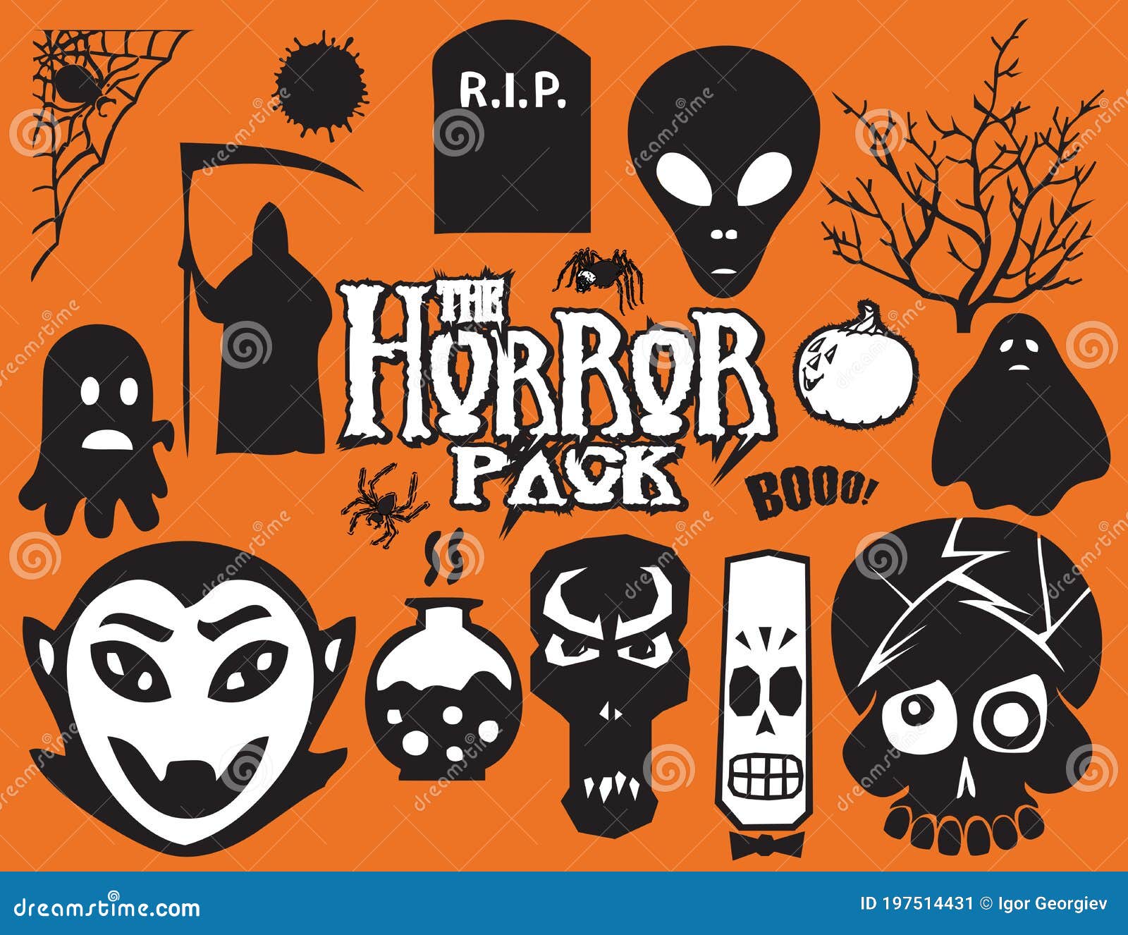 Set of Halloween Labels and Elements. Vector Horror Funny Set ...