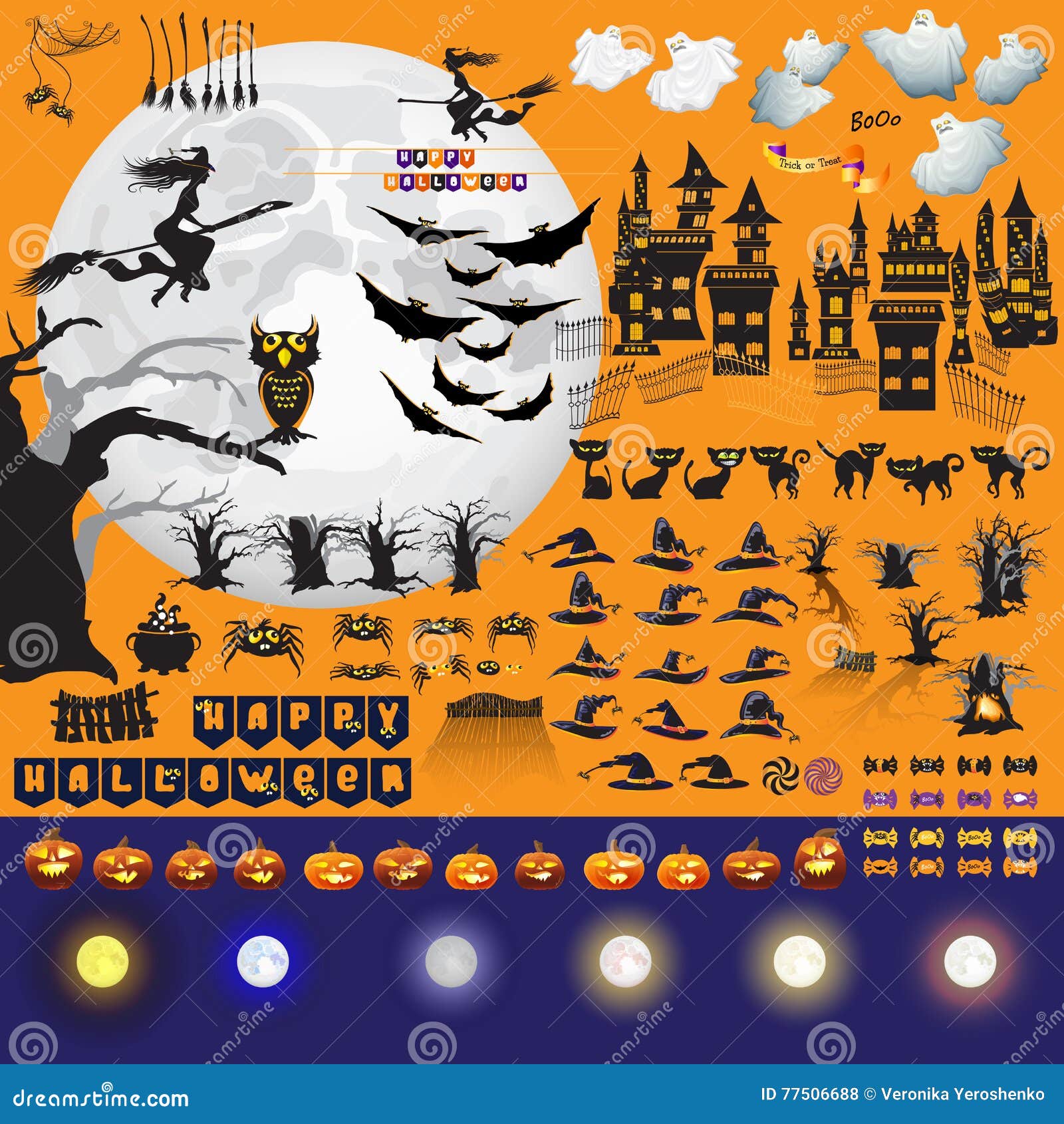 Set of Halloween Objects and Elements for Your Design. Stock Vector ...