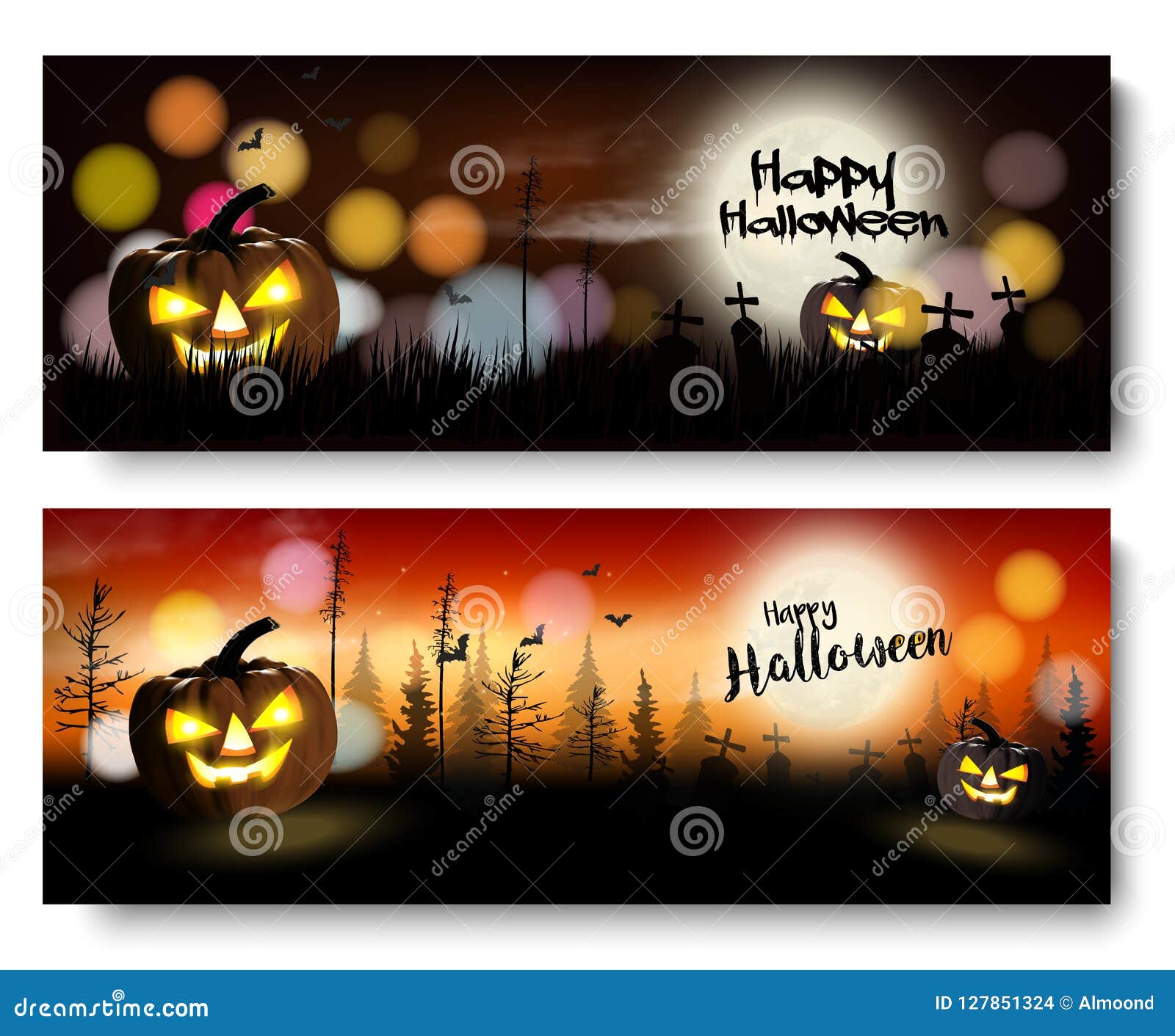 Set of Halloween Spooky Banners. Stock Vector - Illustration of banner ...