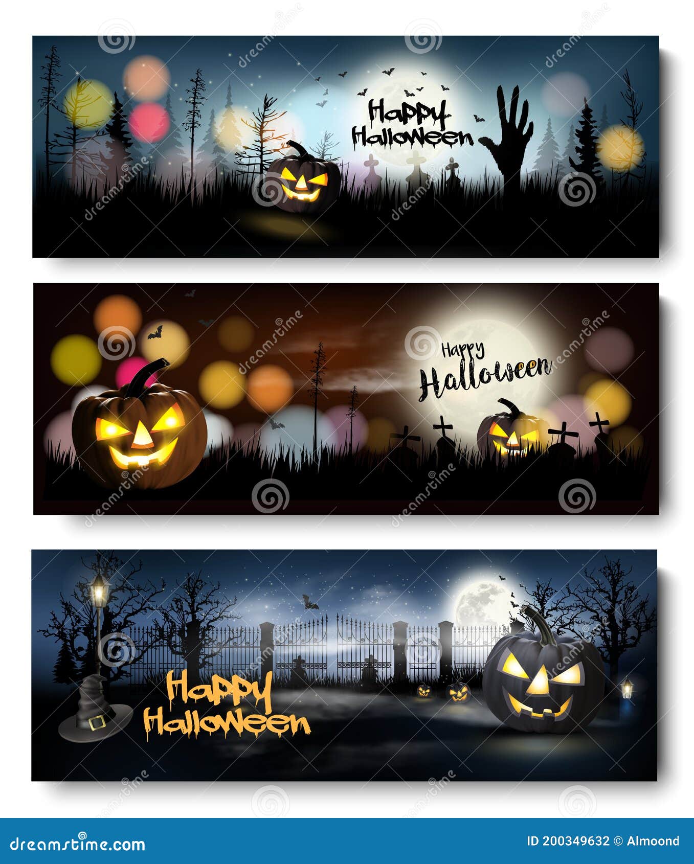 Set of Halloween Spooky Banners. Vector Stock Vector - Illustration of ...