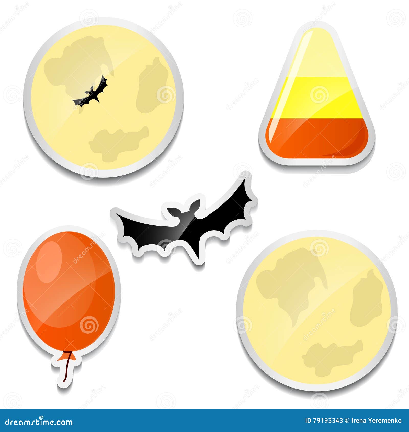 Set of Halloween Stickers. Moon, Candy Corn, Bat, Balloon Stock Vector ...