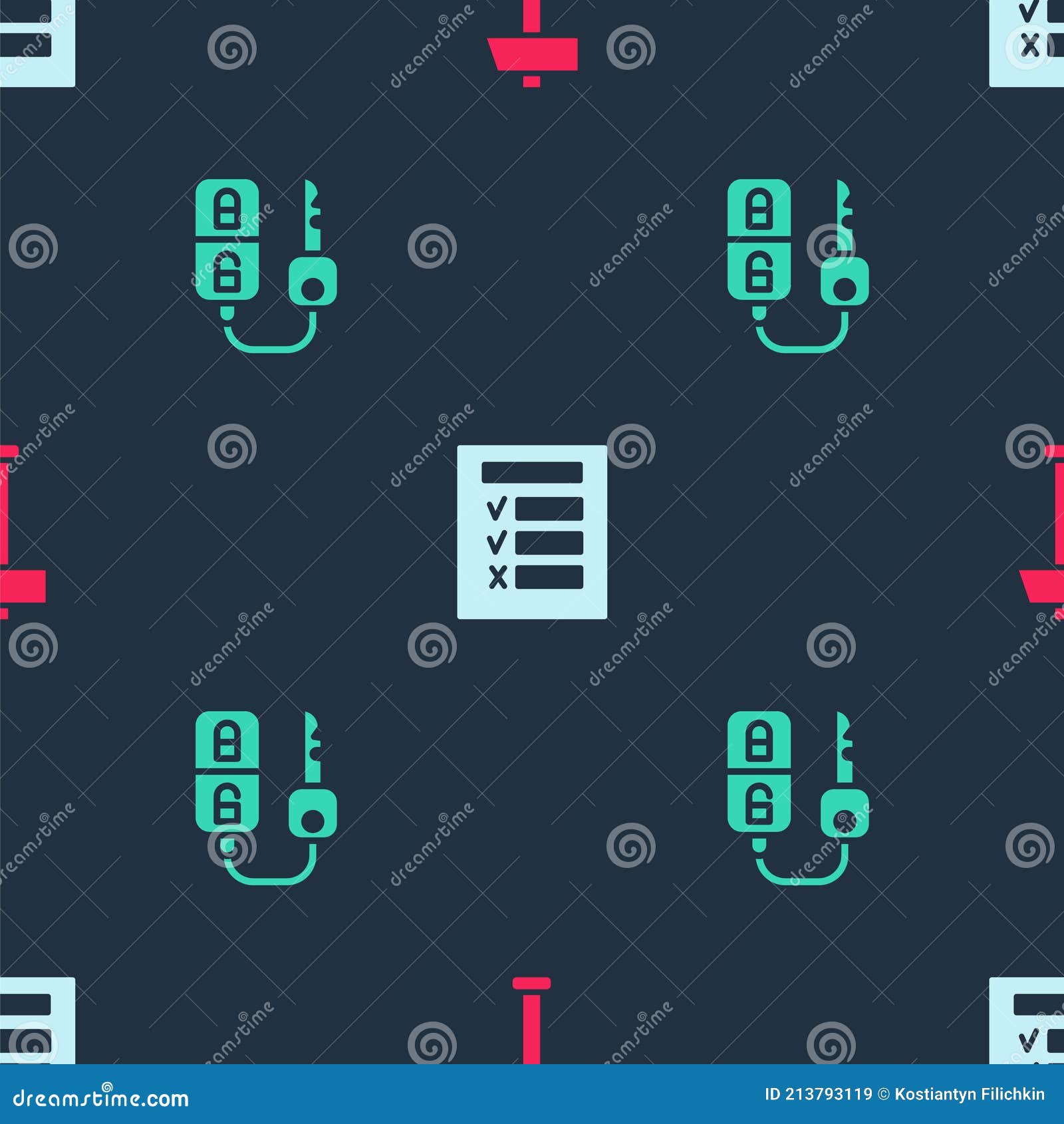 Set Hammer, Car Inspection and Key with Remote on Seamless Pattern ...