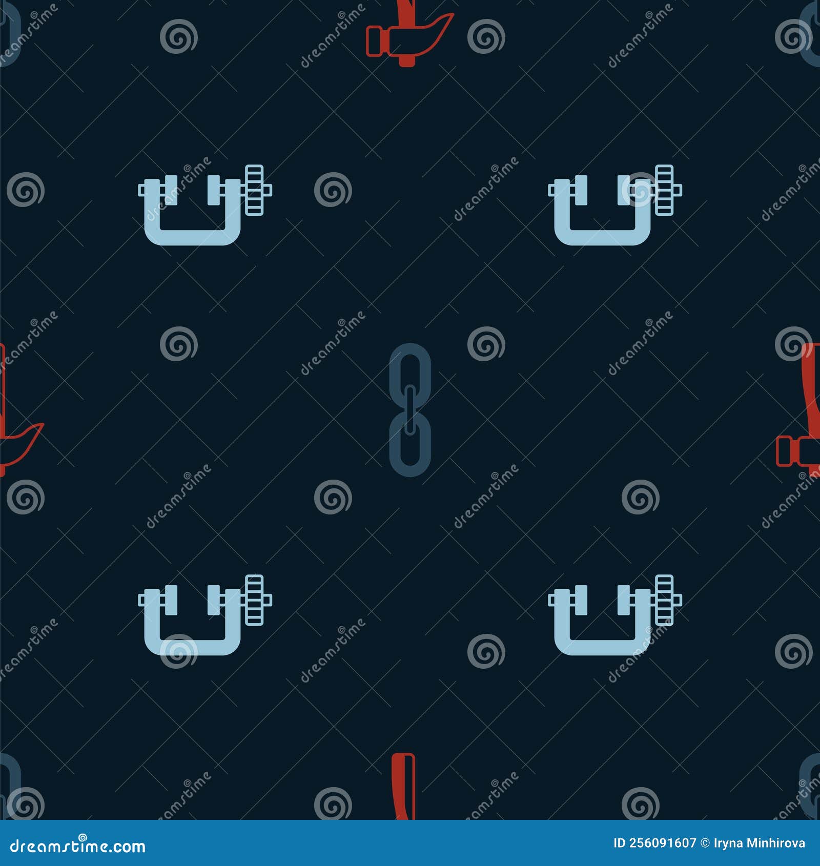 Set Hammer, Chain Link and Clamp and Tool on Seamless Pattern. Vector ...