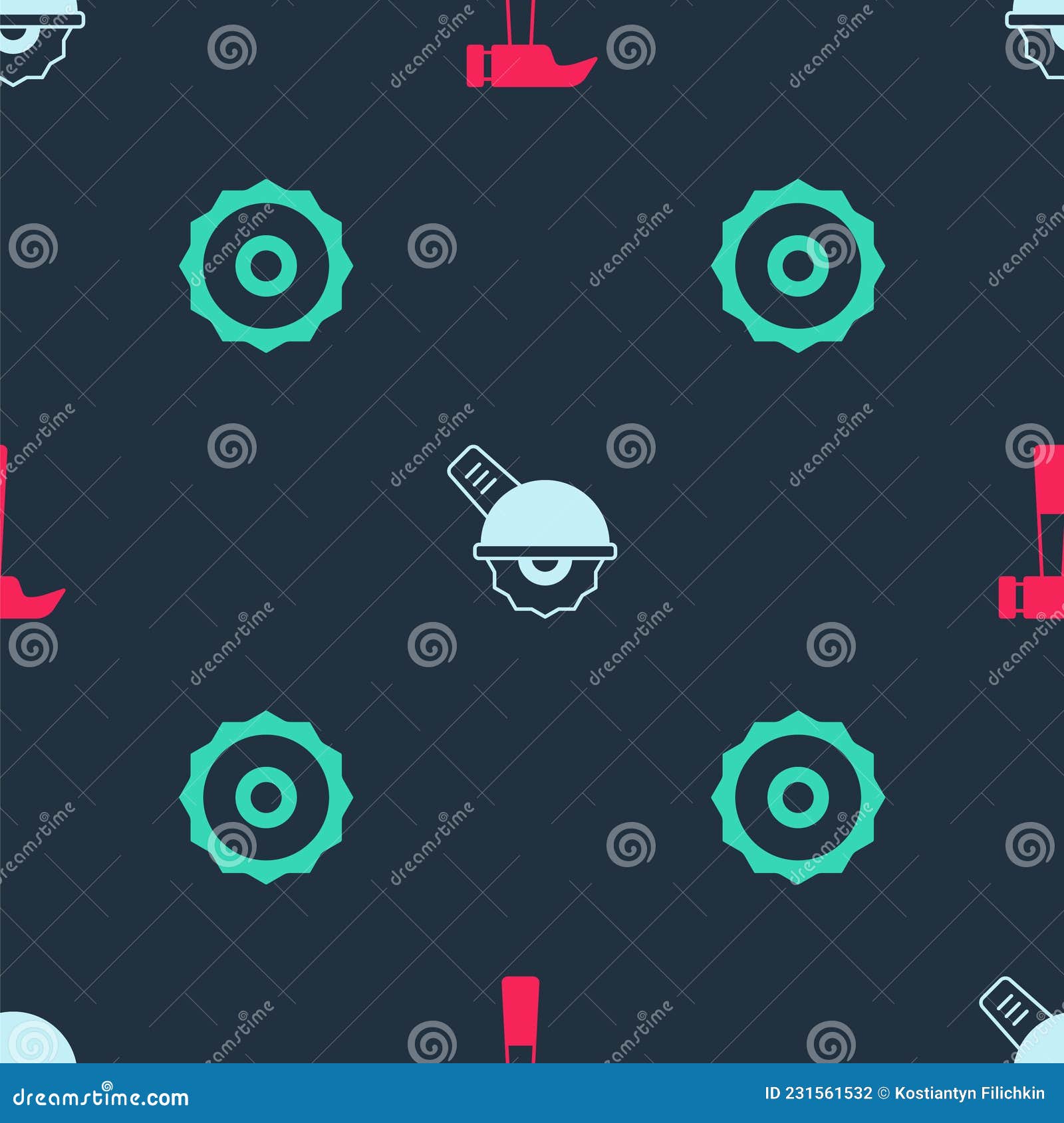 Set Hammer, Electric Circular Saw and Blade on Seamless Pattern. Vector ...