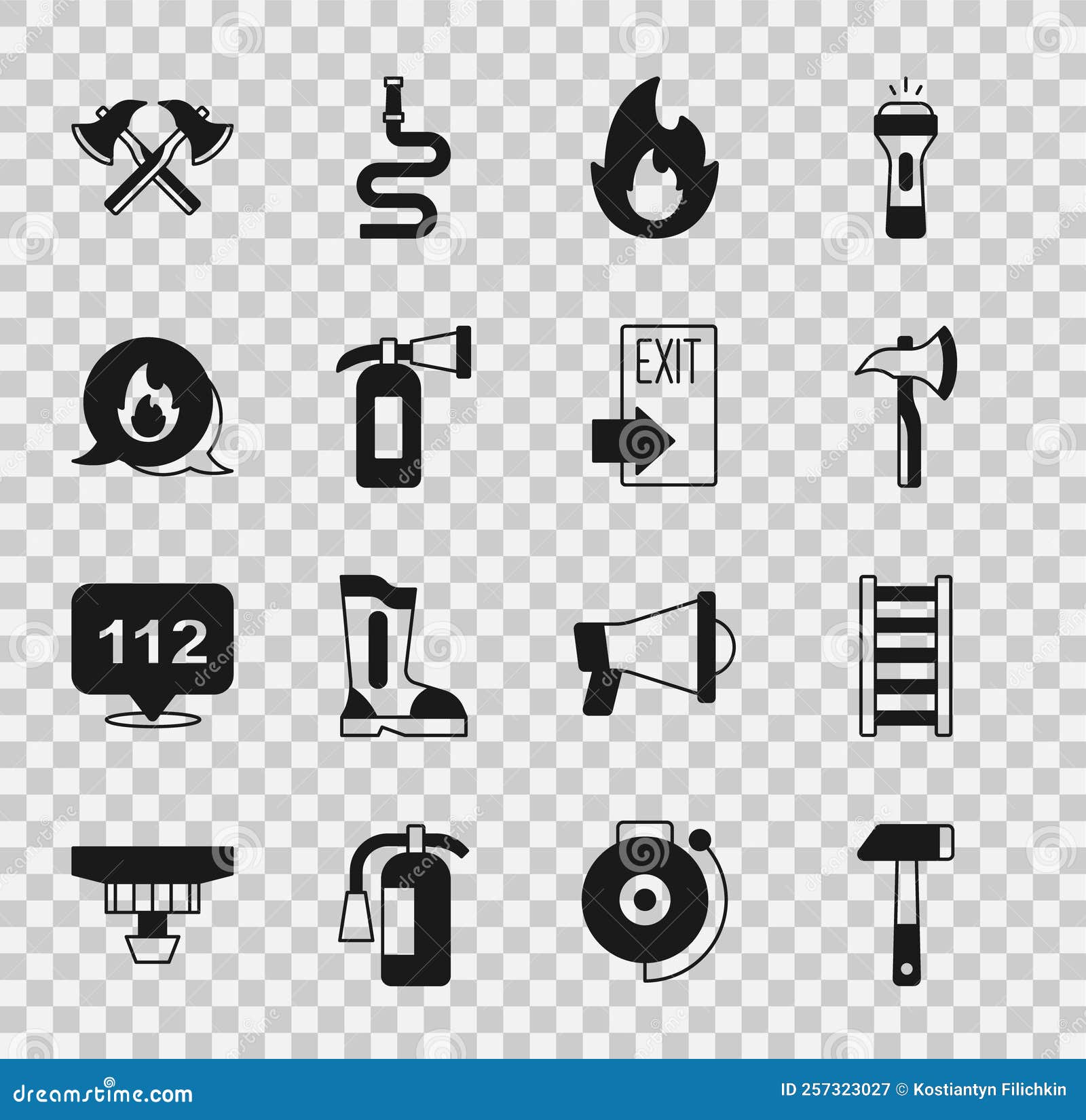 Set Hammer, Fire Escape, Firefighter Axe, Flame, Extinguisher ...